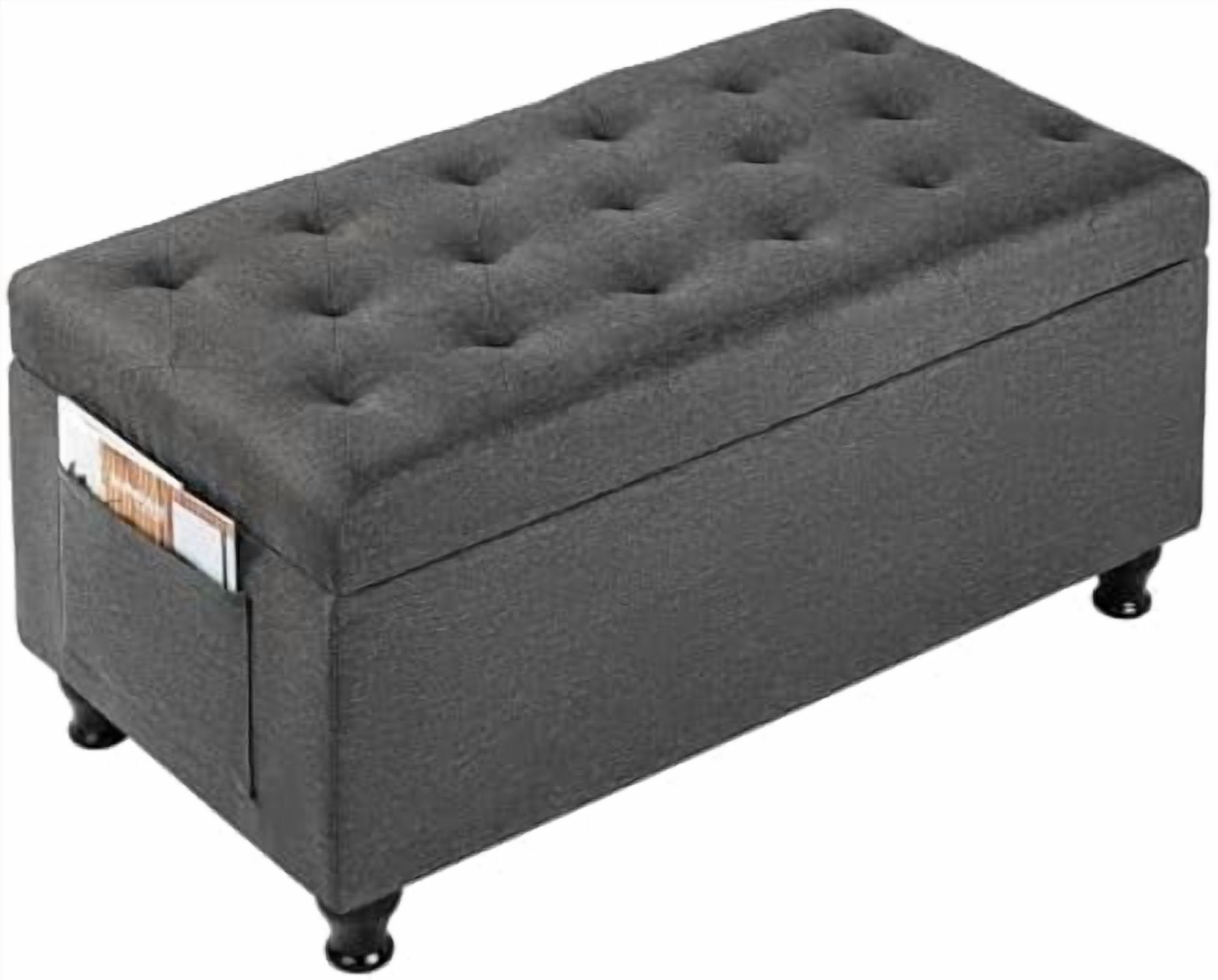 Ottoman with Storage 32'' Ottoman Storage Bench Linen Fabric Ottomans Footstools Upholstered ...