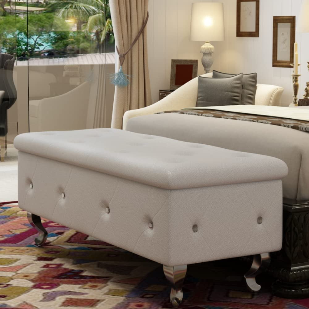 Ottoman with Storage, 37.4-inch Storage Ottoman Bench with PU Faux ...