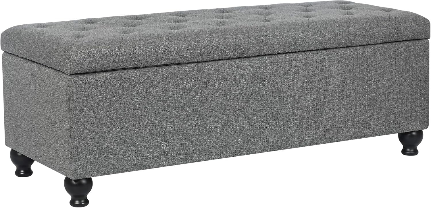 Ottoman with Storage, 46 Inch End of Bed Storage Ottoman , Linen Fabric ...