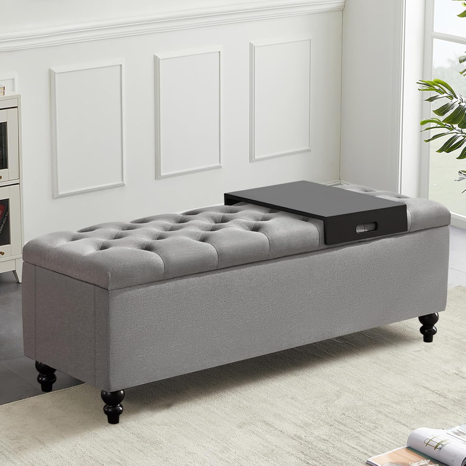 Ottoman with Storage,50.2-inch Upholstered End of Bed Storage Bench for ...