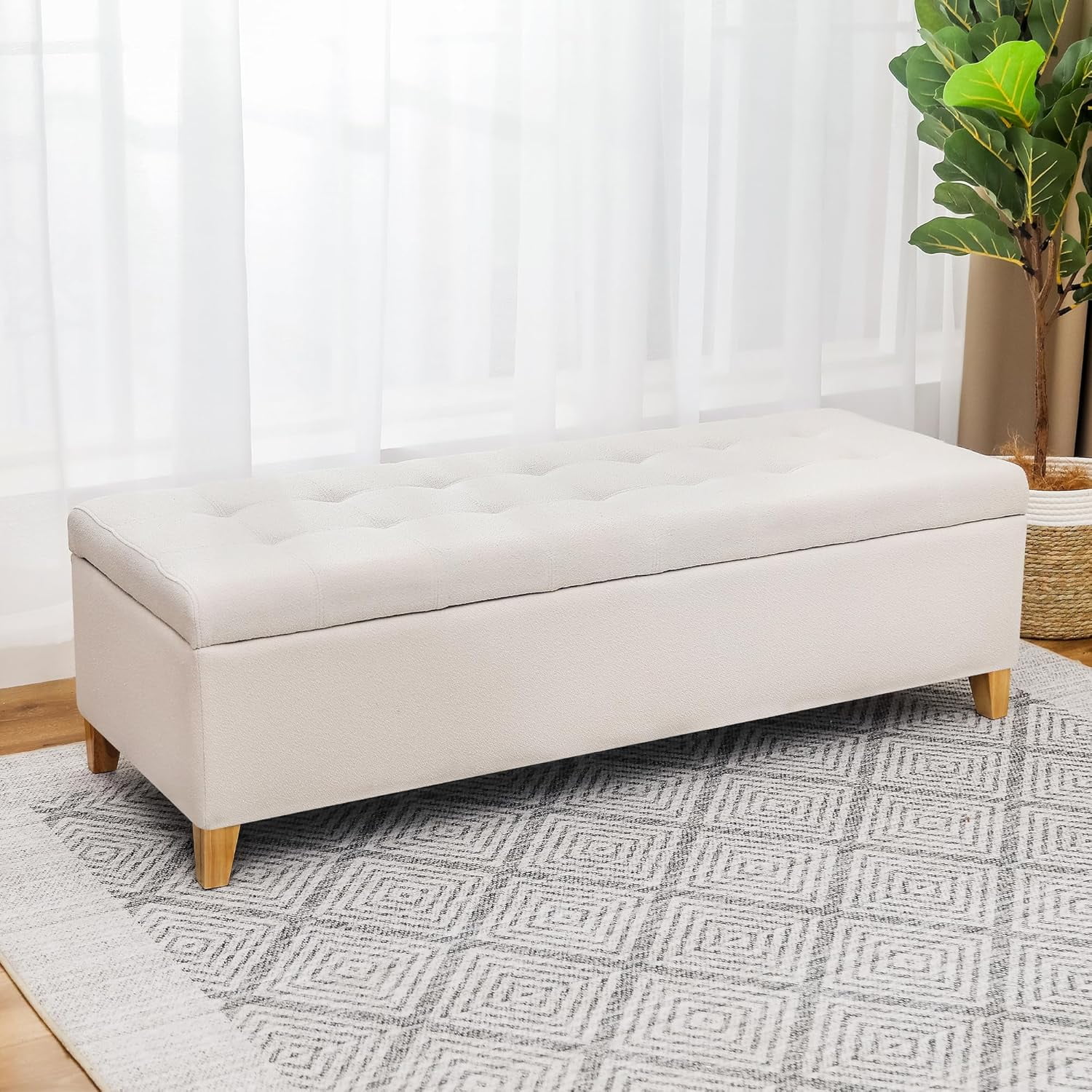 Ottoman with Storage, 51 Inch End of Bed Storage Ottoman Bench, Linen ...