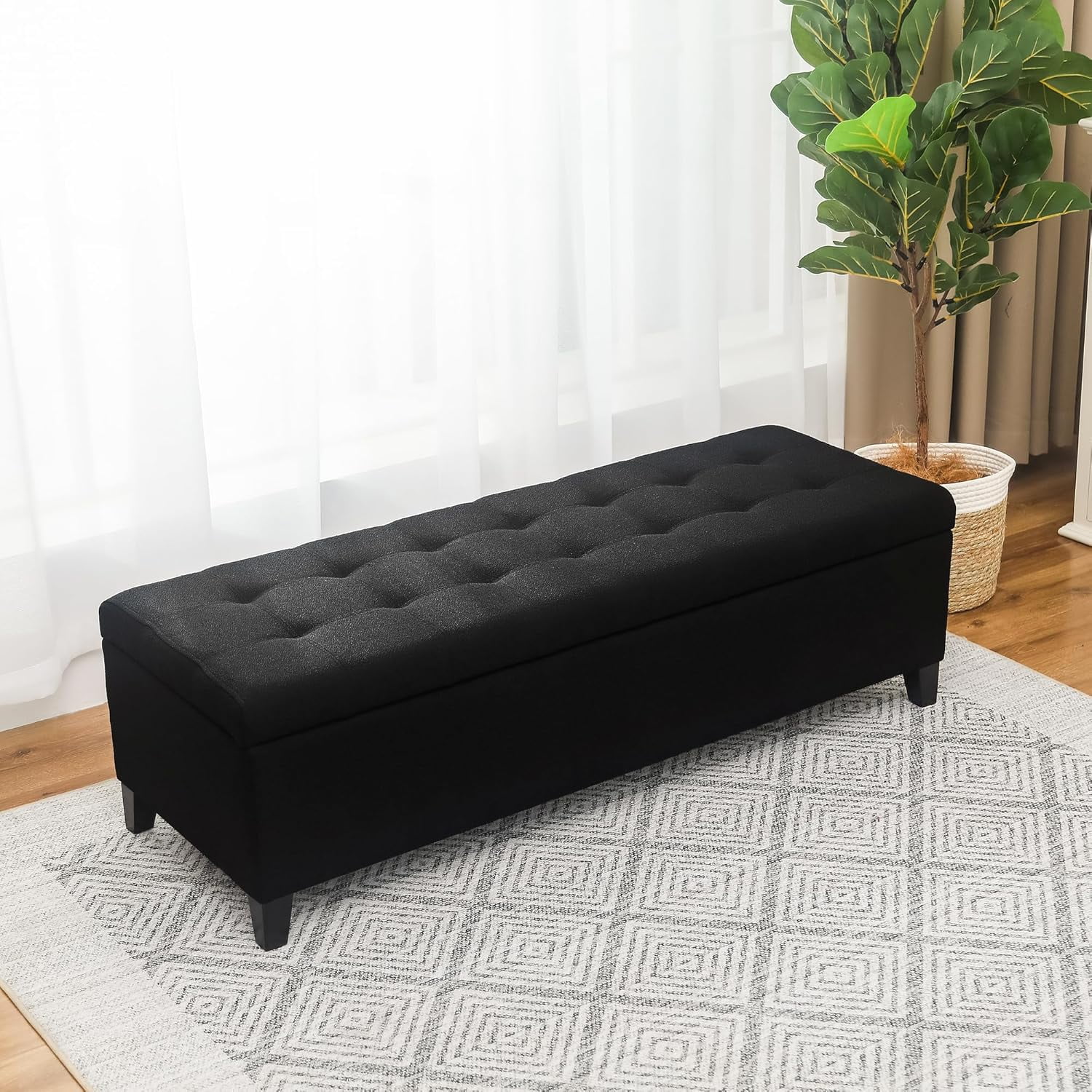 Ottoman with Storage, 51 Inch End of Bed Storage Ottoman , Linen Fabric ...