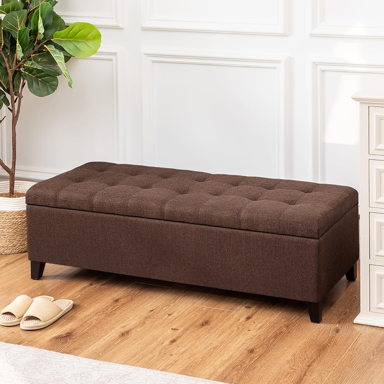 Ottoman with Storage, 51 Inch End of Bed Storage Ottoman , Linen Fabric ...