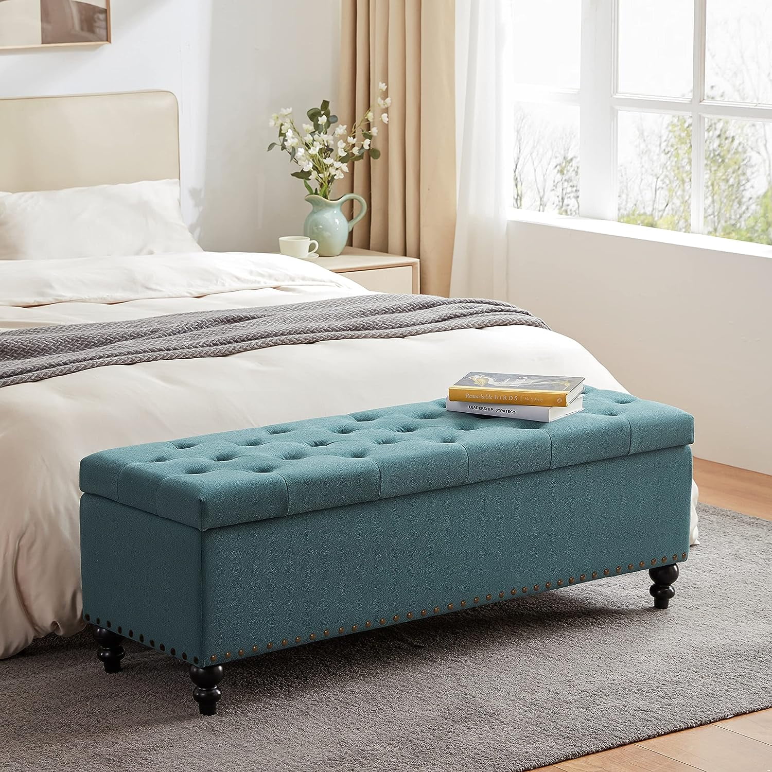 Ottoman With Storage,51 Inch Storage Bench With Button Tufted,end Of