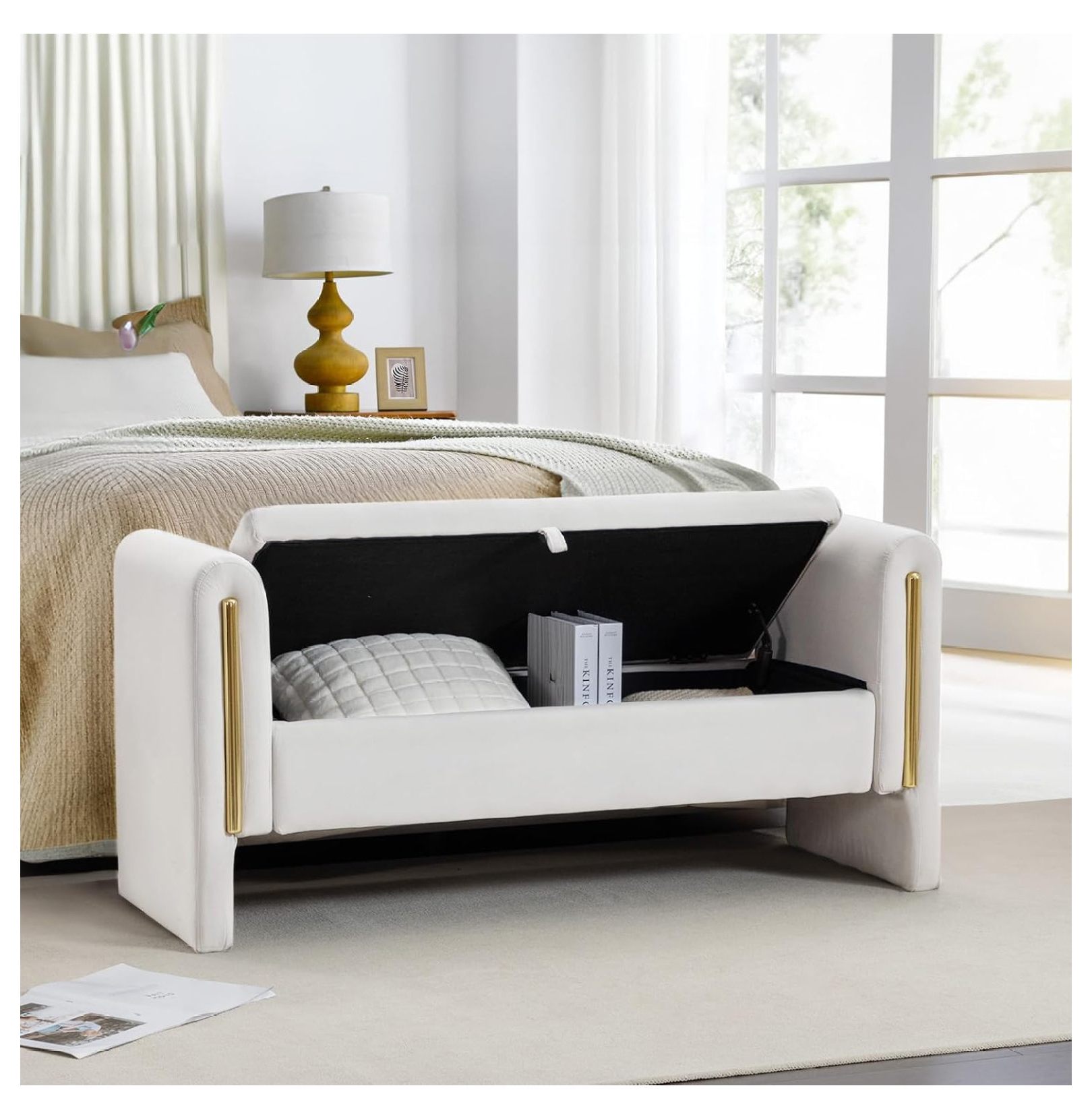 Ottoman Storage Bench End of Bed, 53"W Modern Velvet Fabric Entryway ...