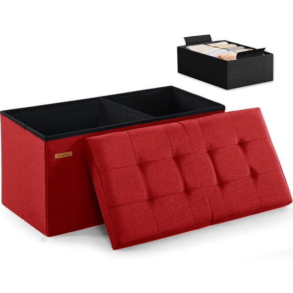 Ottoman with Storage Bench Folding Foot Rest Stool Linen Red | 31.5 ...