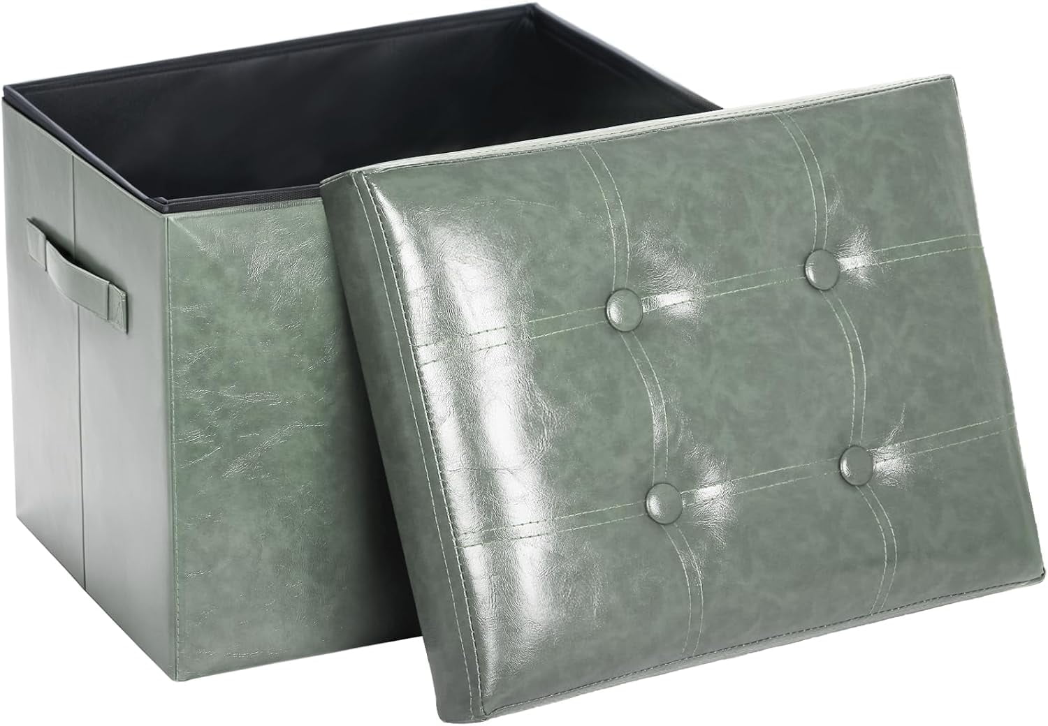 Ottoman with Storage Footrest Stool. Foldable Oil Waxed Leather Foot ...