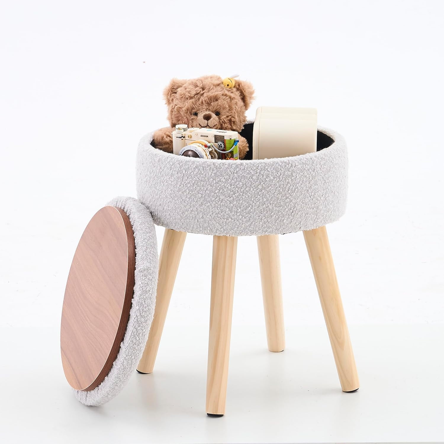Ottoman Teddy Velvet Footrest Stool with Storage Upholstered Vanity ...
