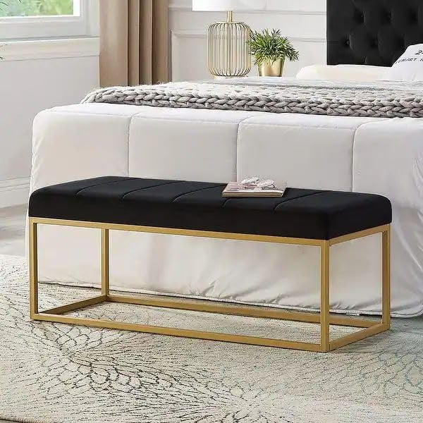 Ottoman Tufted Sitting Bench with Golden Polish Metal Legs for Living ...