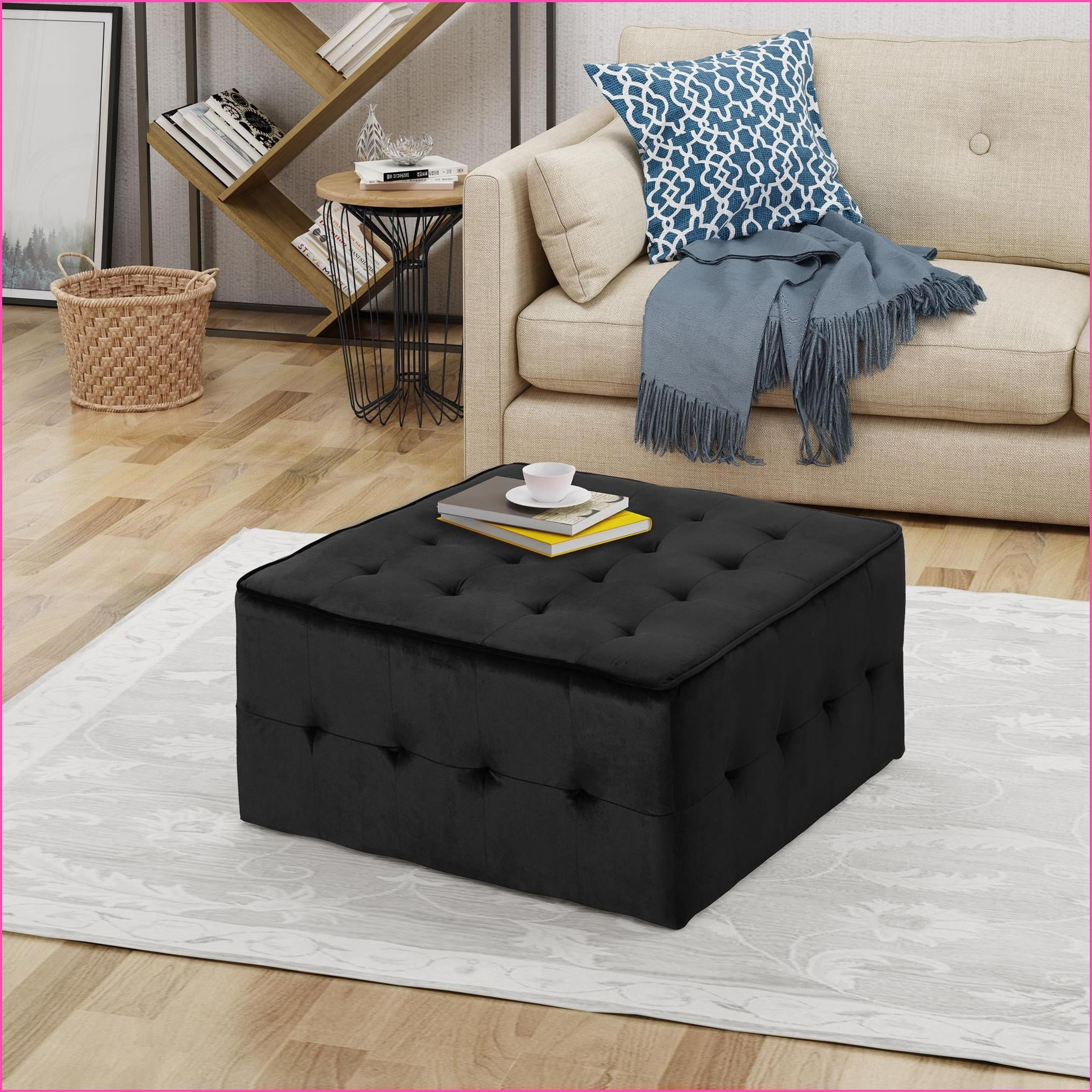 Ottoman, Tufted Square Cocktail 31x31 Inch Extra Seat Foot Rest | Black ...