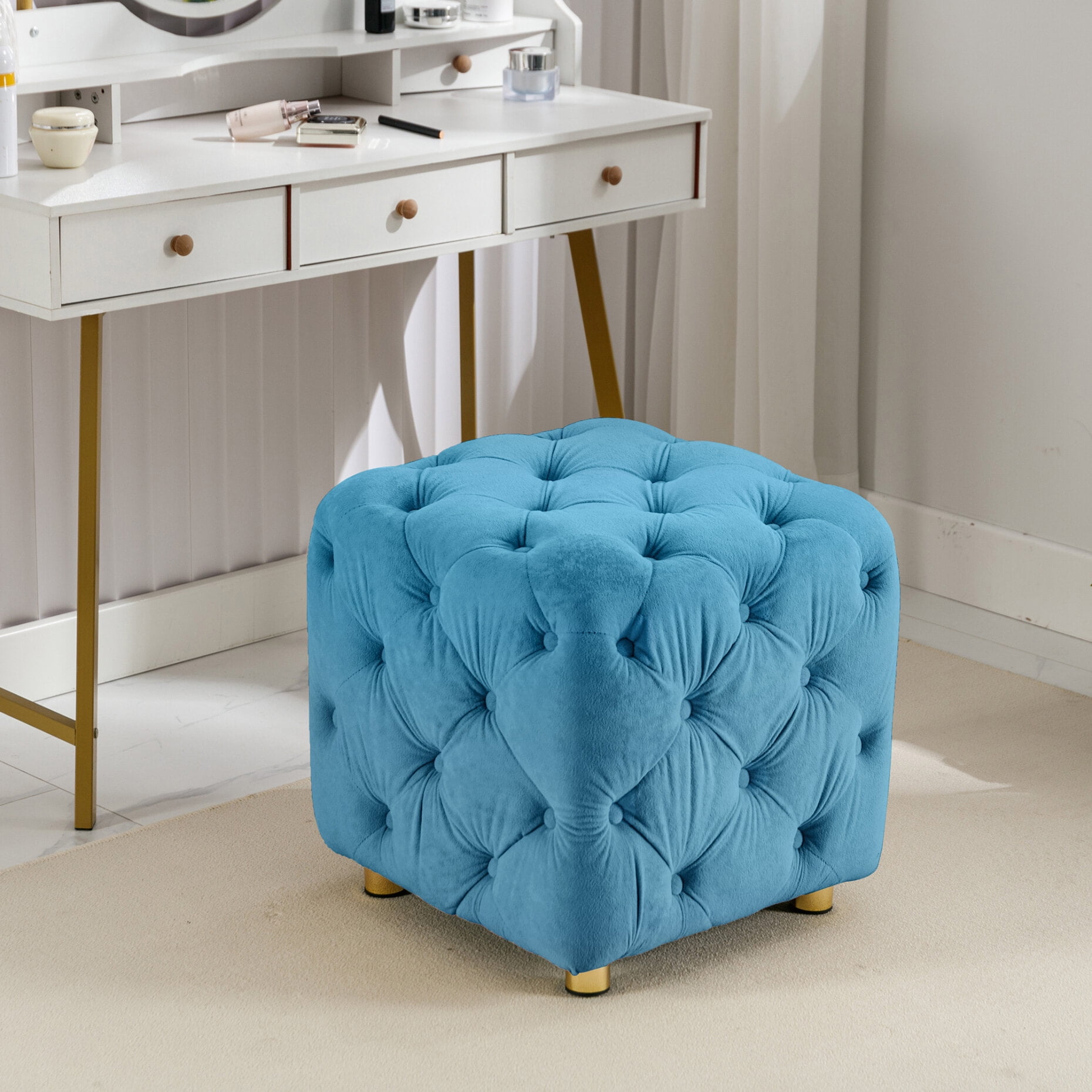 Ottoman Velvet Stool, Modern Upholstered Exquisite Small End Table with ...