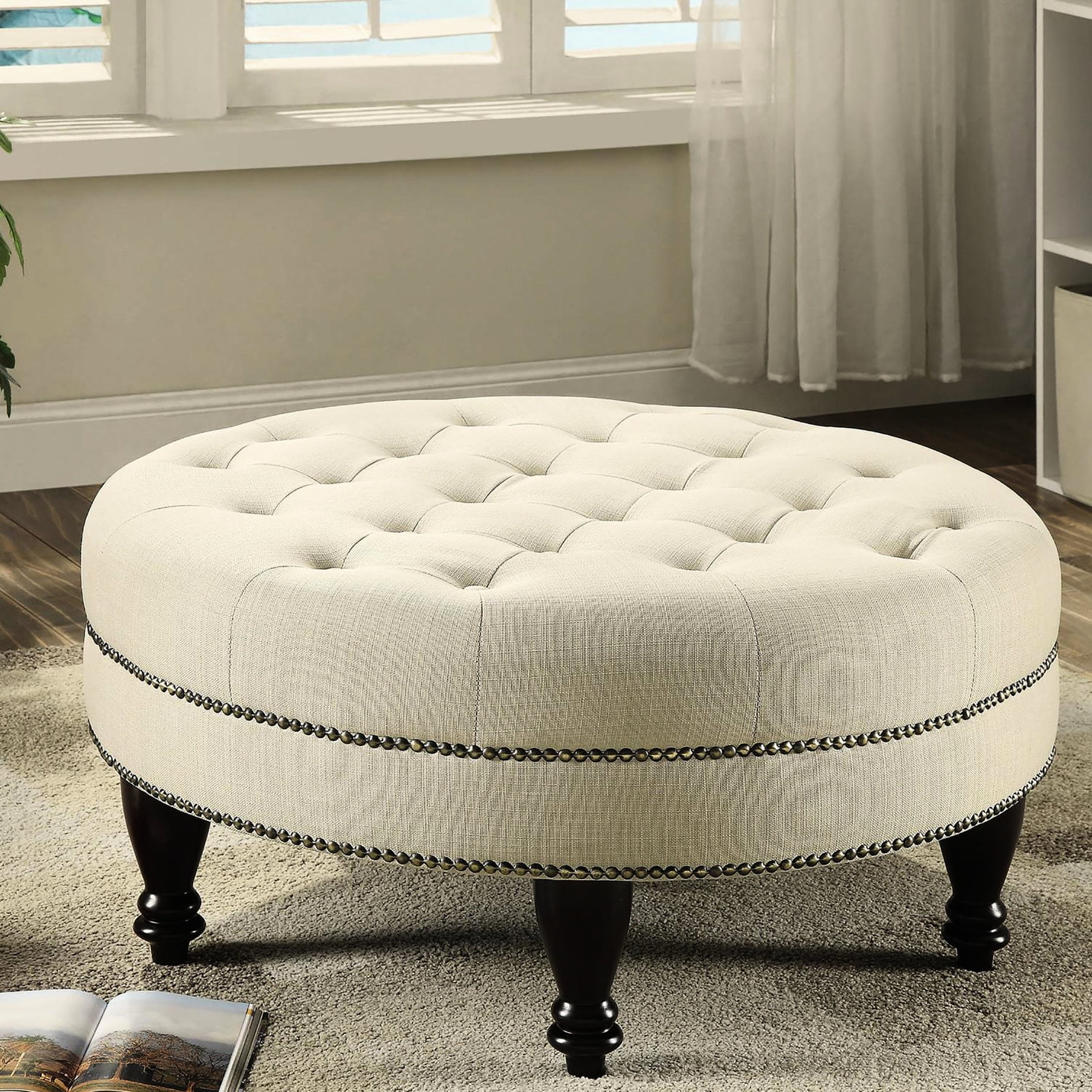 Ottoman with Elegant Turned Legs and Ample Space - Useful as a Low ...