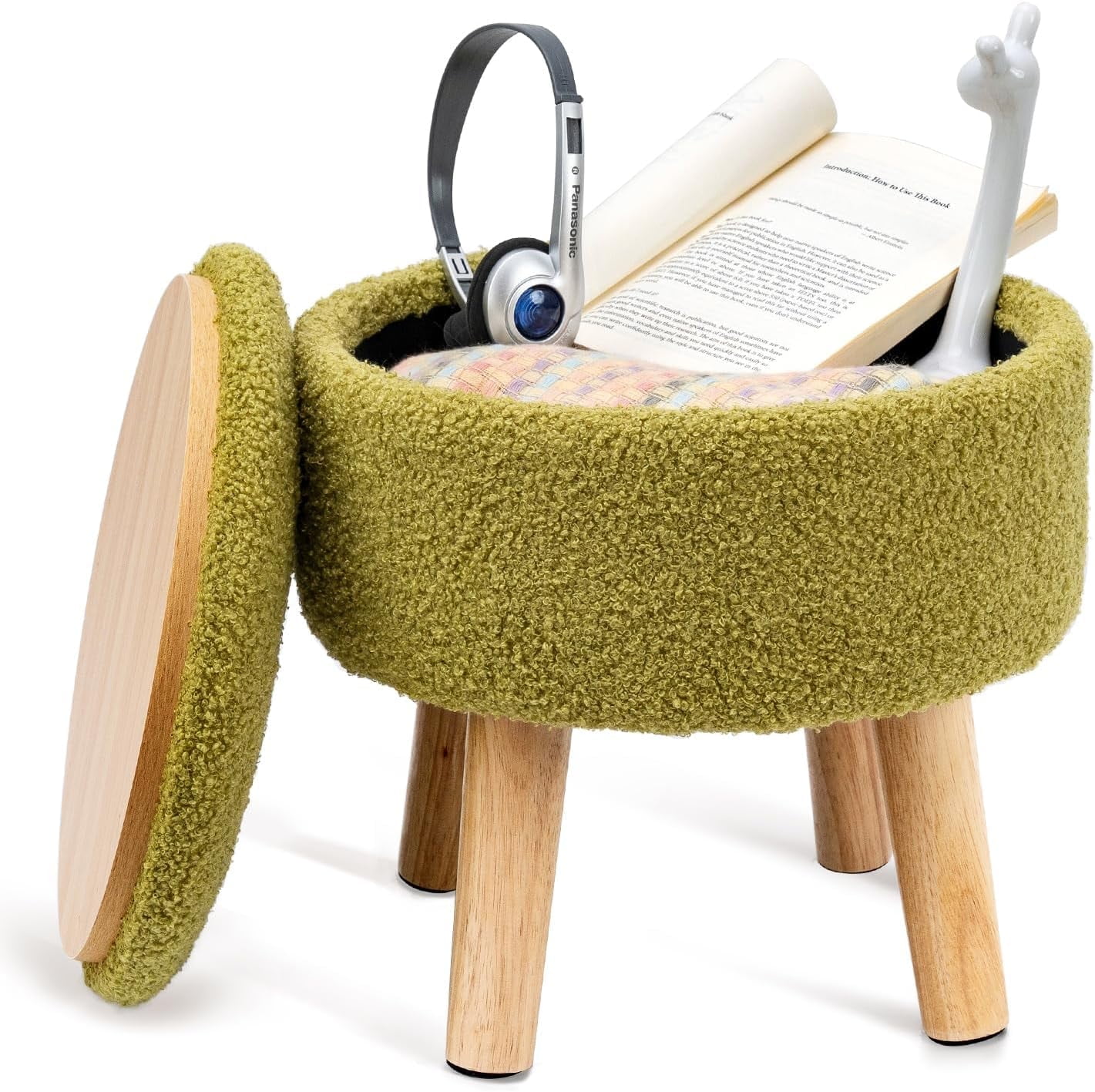 Ottoman with Storage, Small Foot Stool Ottoman with Legs, Teddy Velvet ...