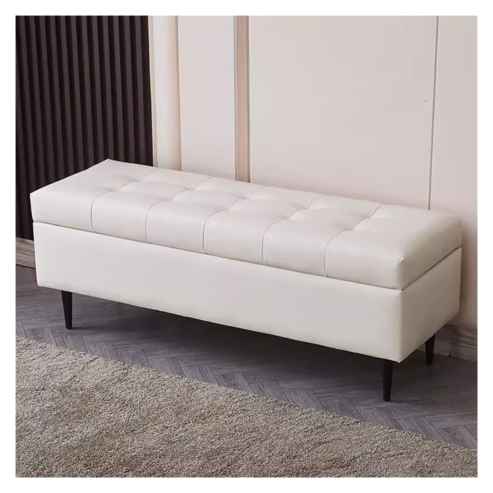 Ottoman with Storage Space,Faux Leather Storage Ottoman Bench with ...