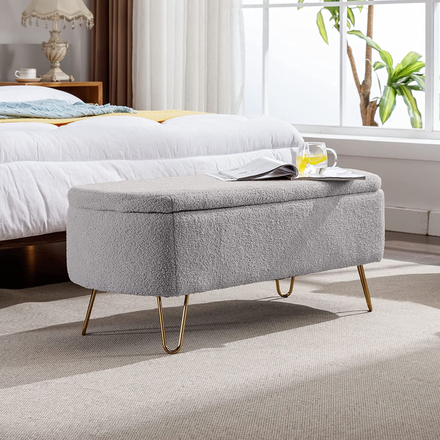 Ottoman with Storage, Storage Ottoman with Gold Legs, Modern ...