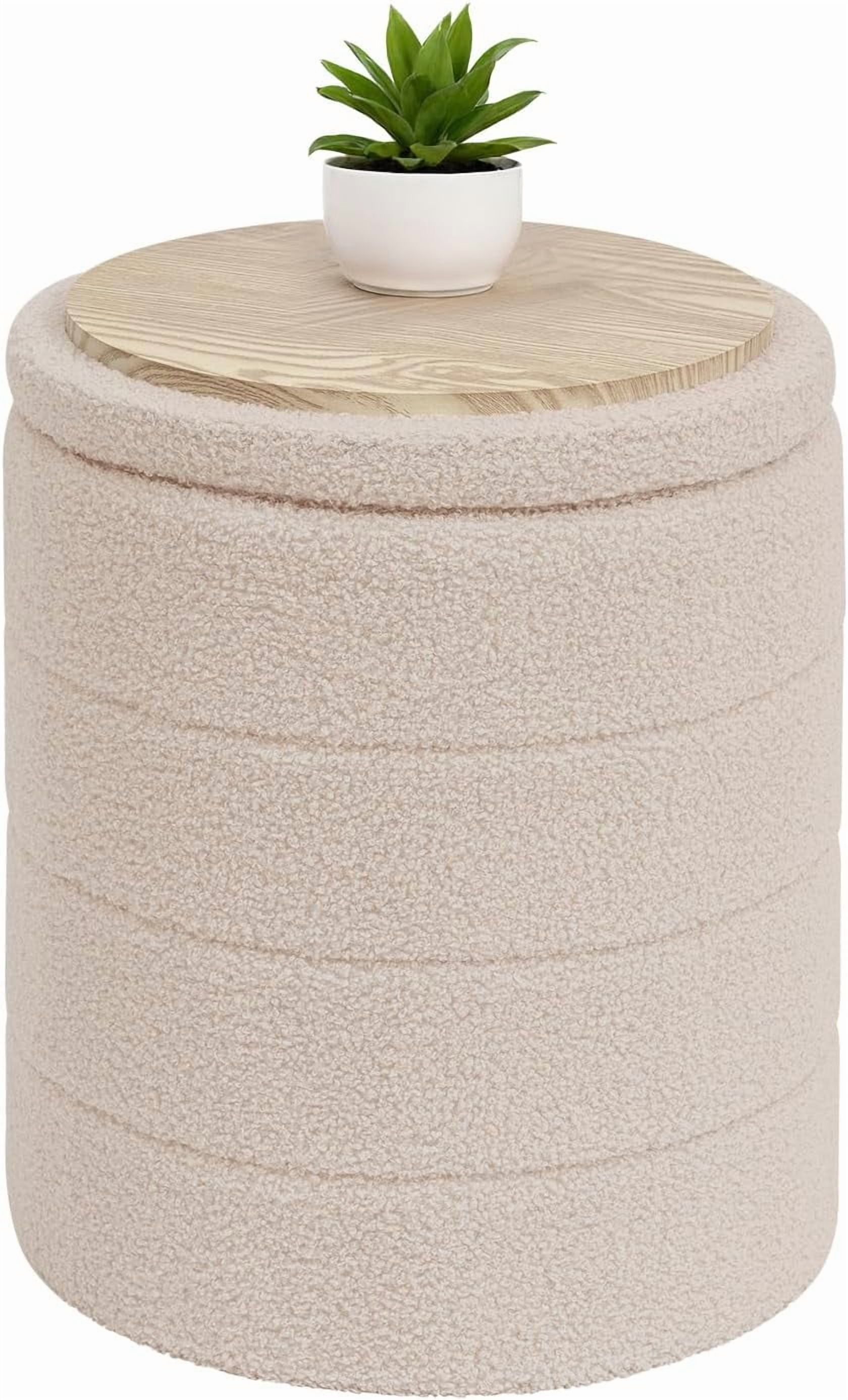 Ottoman with Stroage, Round Sherpa Storage Ottoman Stool, Boucle Foot ...