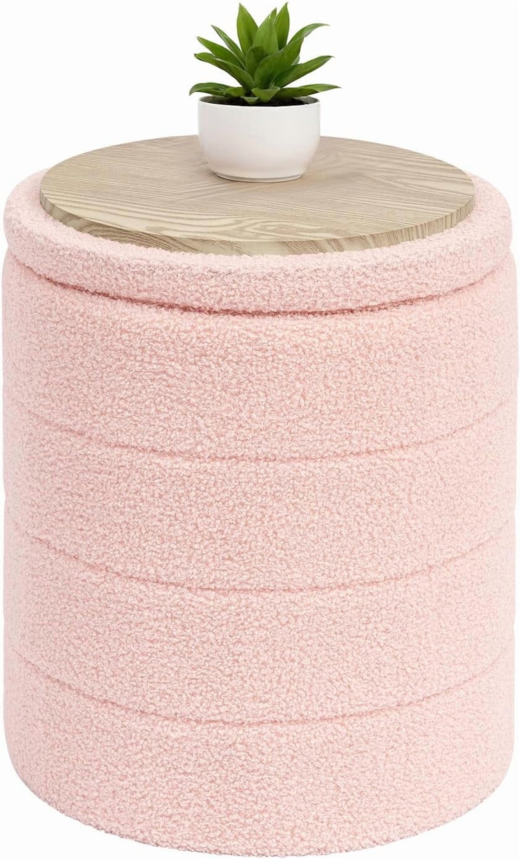 Ottoman with Stroage, Round Sherpa Storage Ottoman Stool, Boucle Foot ...