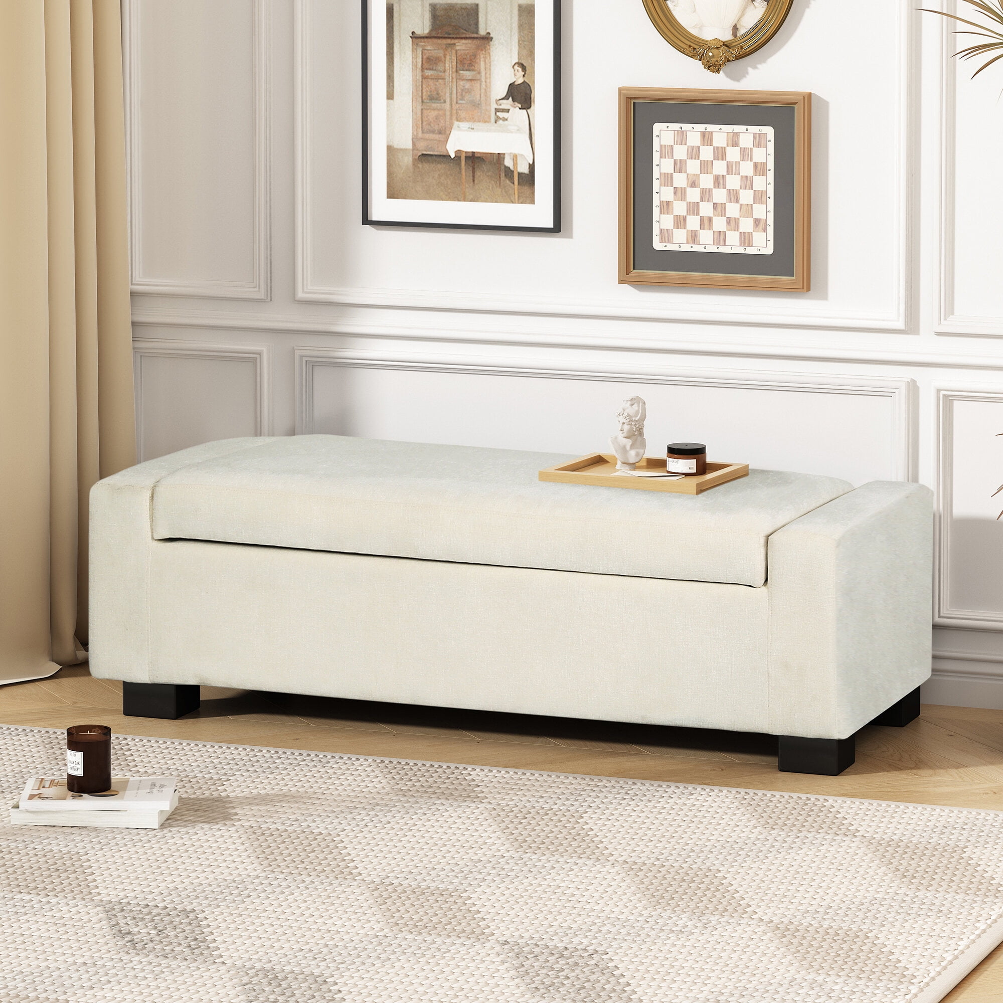 Ottomans With Storage 50" Ottoman Bench in Textured Fabric, Rectangular ...