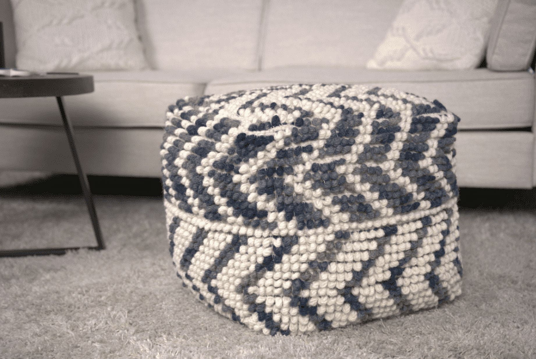 Ottomans With Storage, Alina Wool and Cotton Pouf, Natural and Blue ...