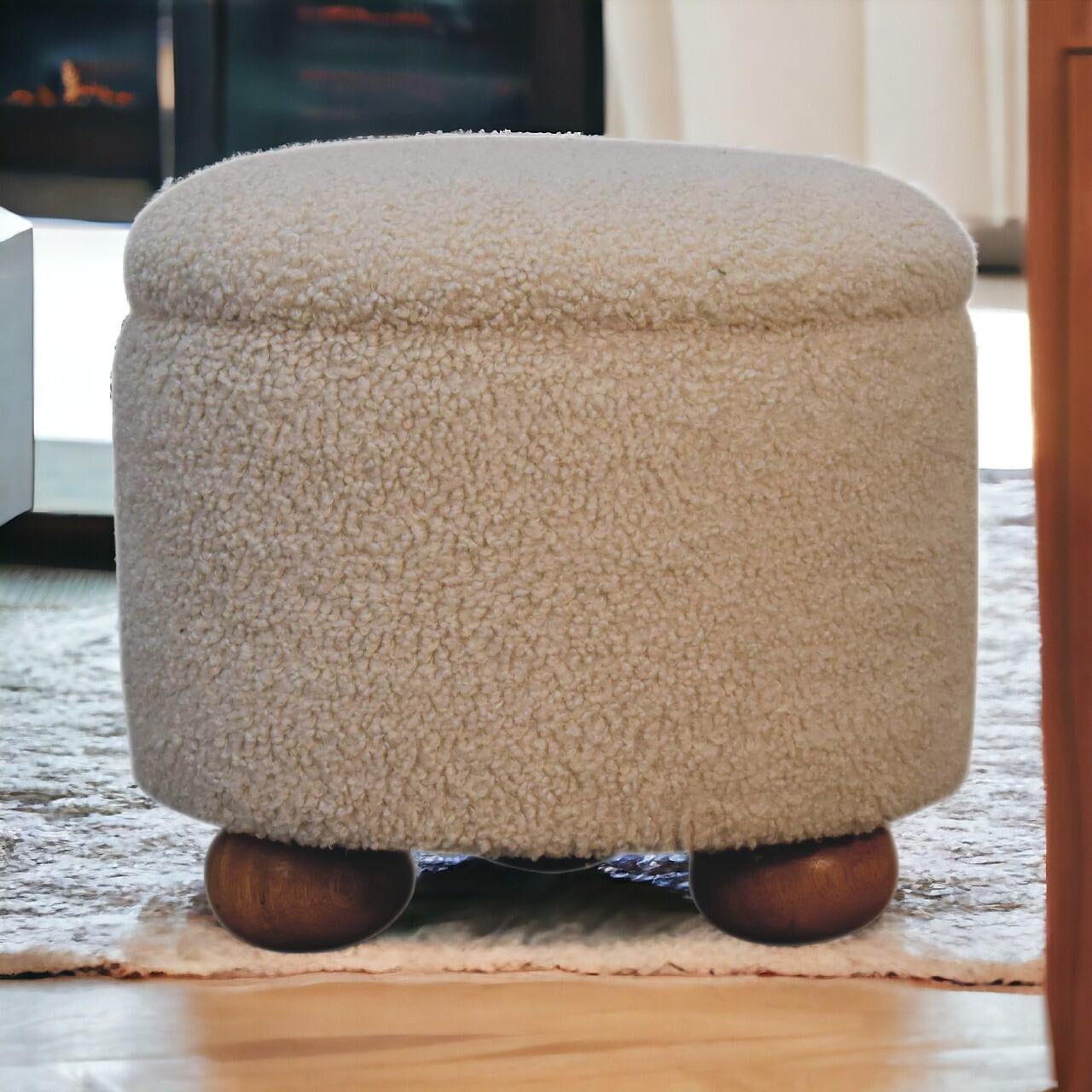 Ottomans With Storage, Soild wood Cream Boucle Storage Footstool, Cream ...