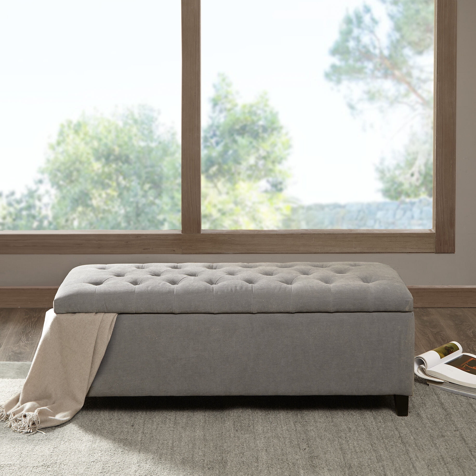 Ottomans With Storage, Tufted Top Soft Close Storage Bench, Grey Large ...