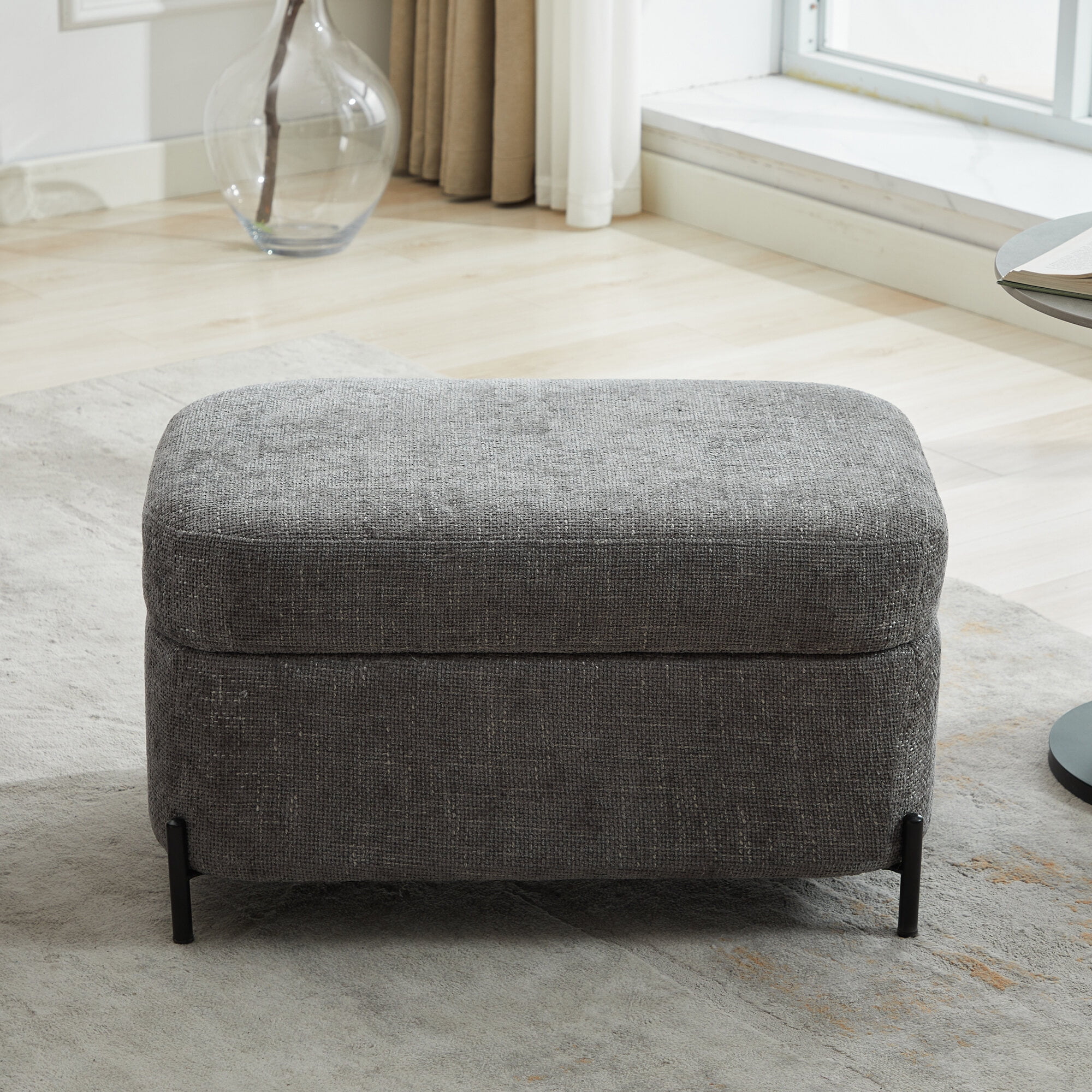 Ottomans With Storage 30.3" W Chenille Upholstered Storage Bench Large ...