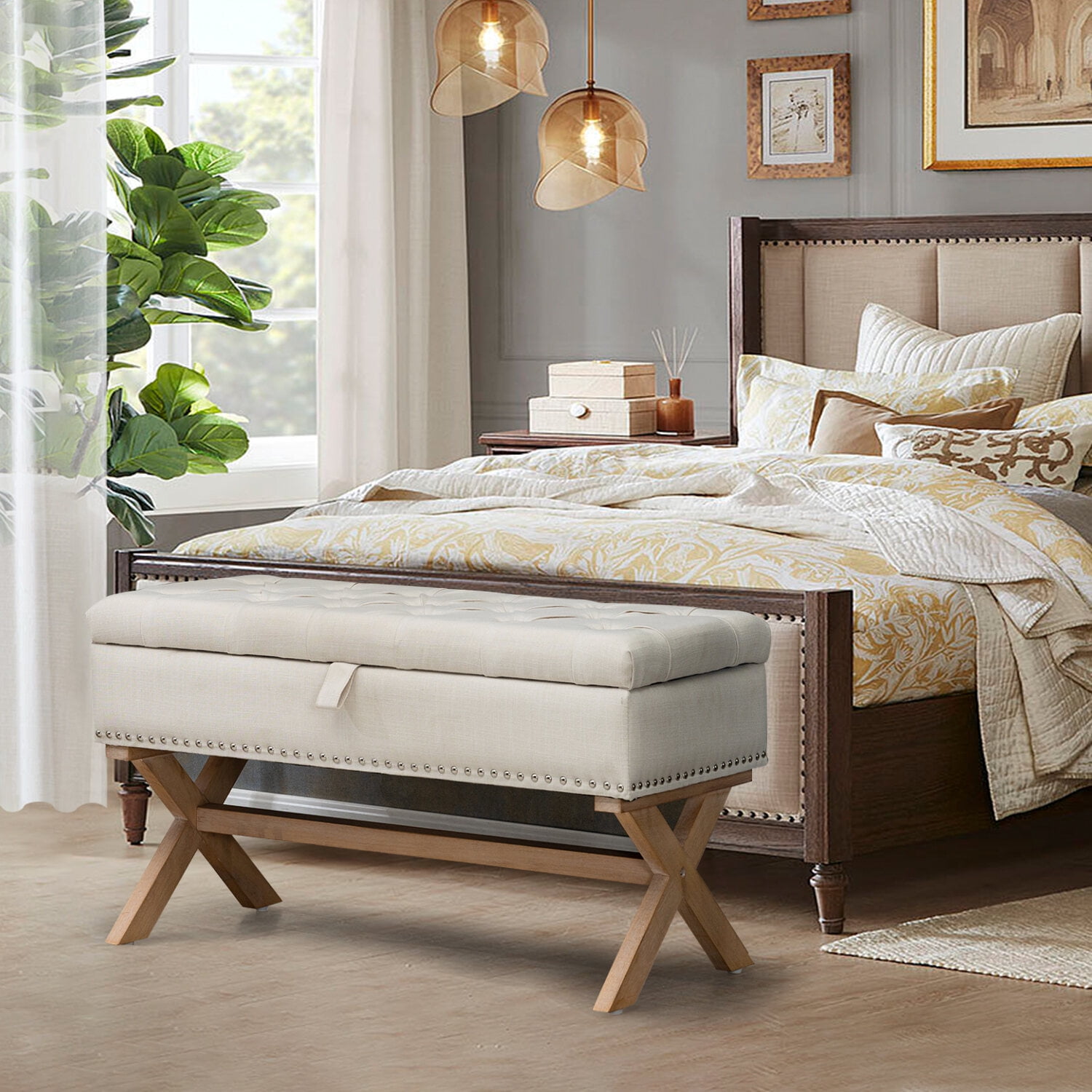Ottomans With Storage 35 Inch Storage Ottoman, Button-Tufted Ottoman ...