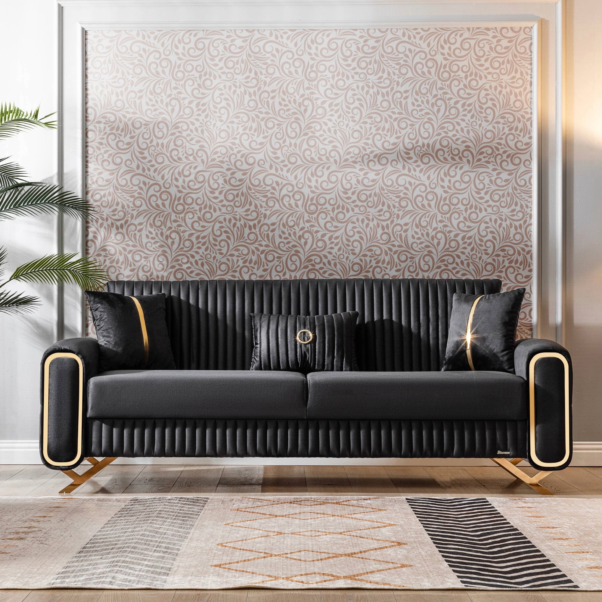Ottomanson 87 Convertible Sofa Couch - Black Microfiber Sofa Bed ...