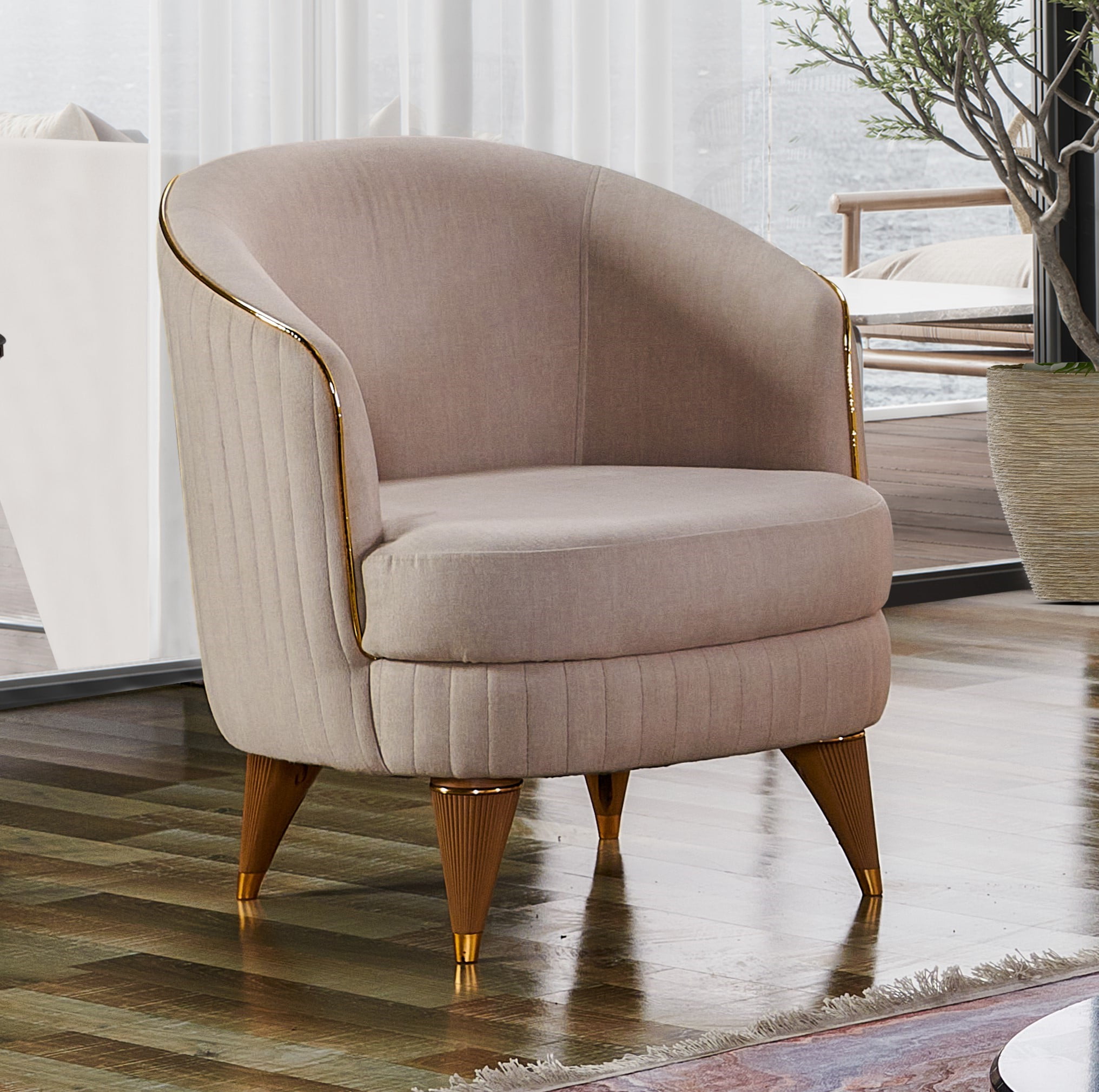 Free Shipping! Ottomanson Microfiber Modern Armchair Beige Barrel ...