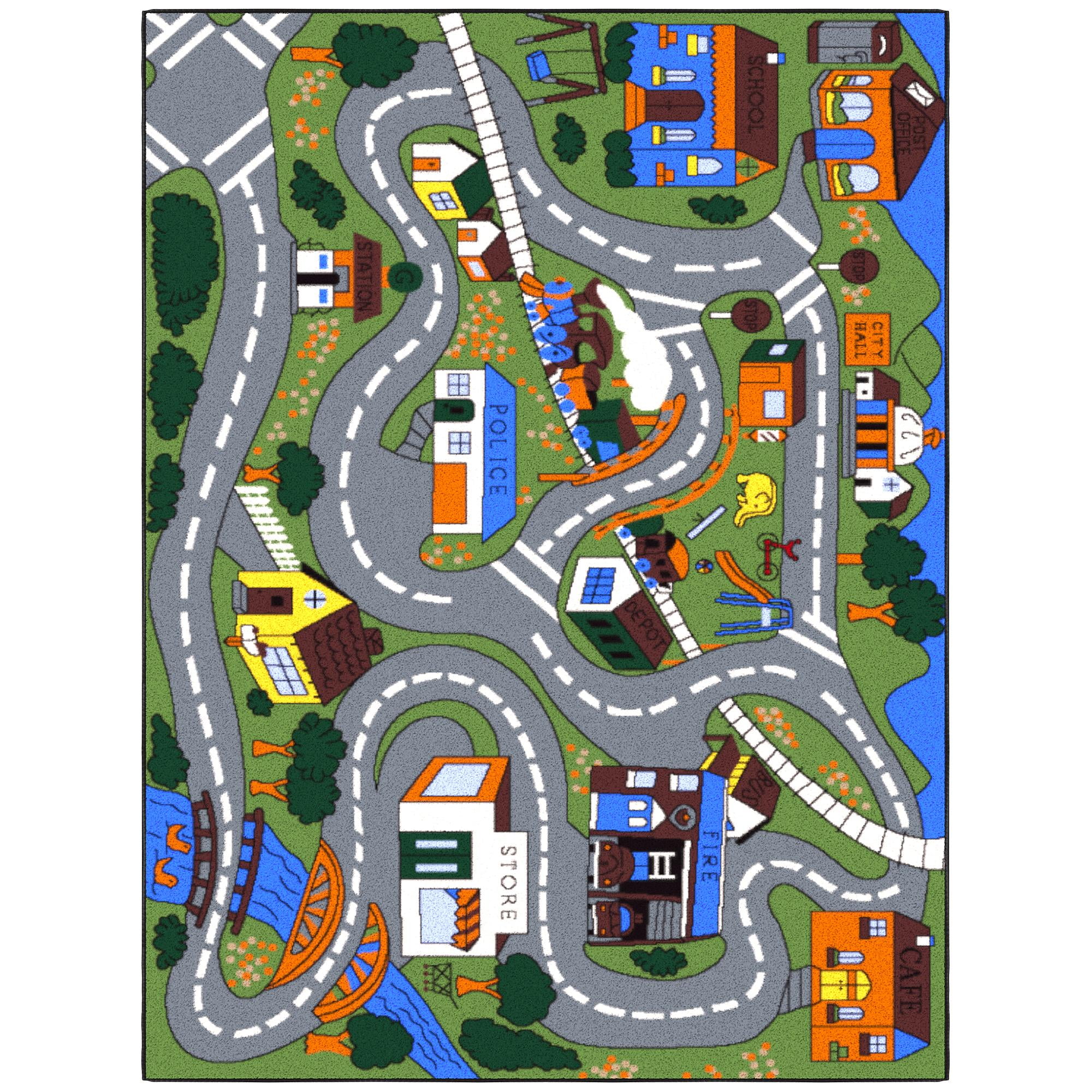 Ottomanson Children Car Road Map 3x5 Washable Non-Slip Area Rug for ...