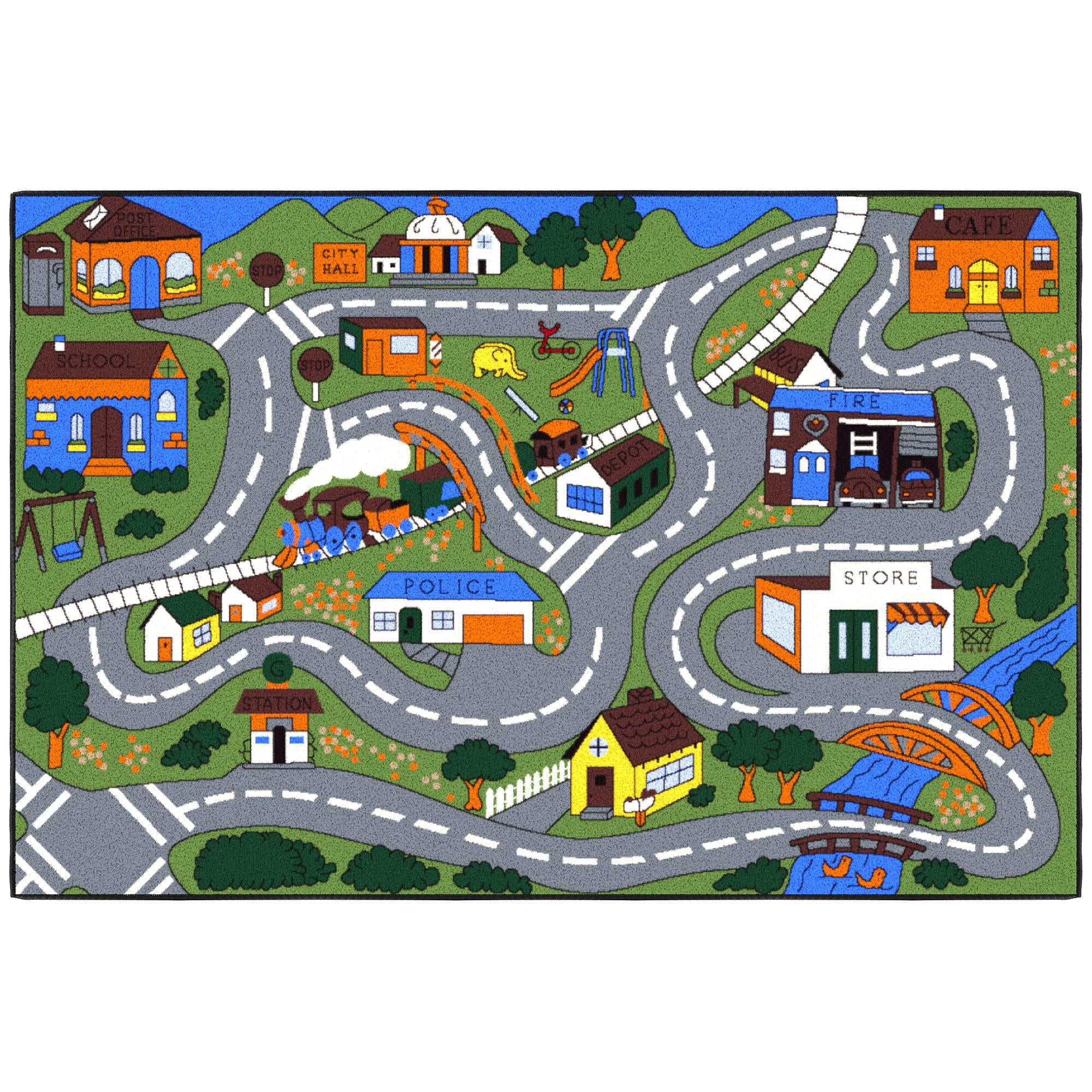 Ottomanson Children Car Road Map 3x5 Washable Non-Slip Area Rug for ...