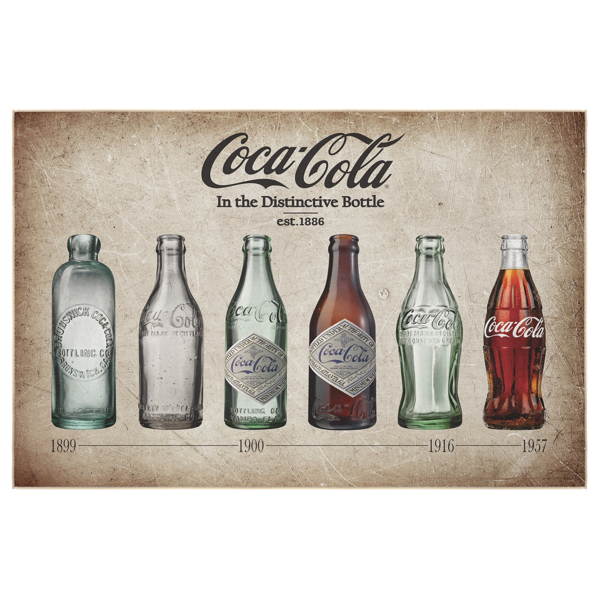 Ottomanson Coca-Cola Bottle Evolution Non-Slip Rubberback 3x5 Machine ...