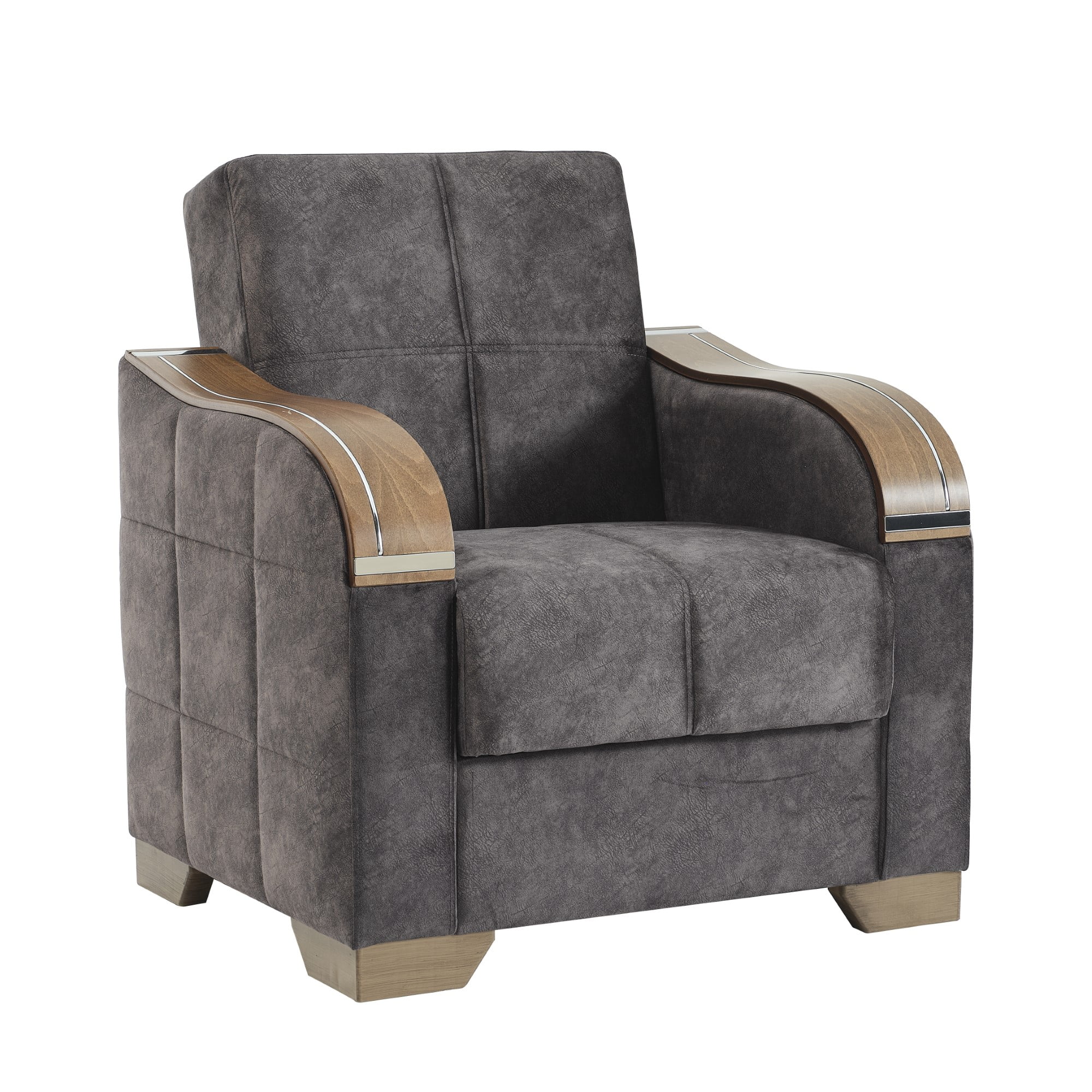 Ottomanson Convertible Accent Chair Gray Suede Sleeper Armchair with ...