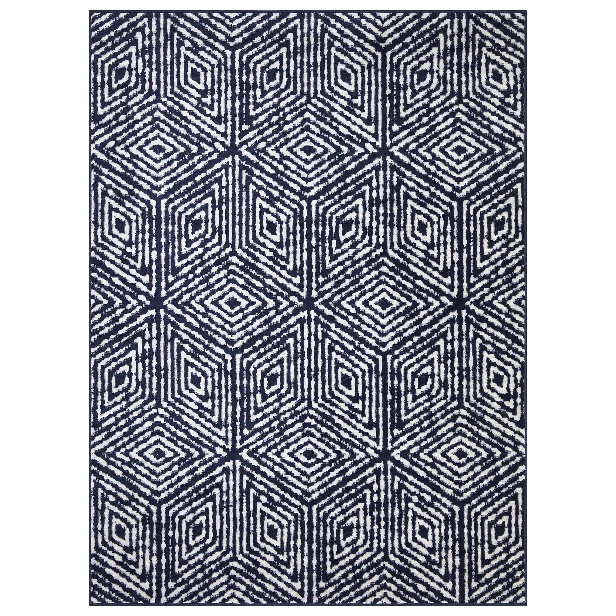 Ottomanson Diagona Geometric Cubes 5x7 Area Rug, 5'3" x 6'11", Navy ...