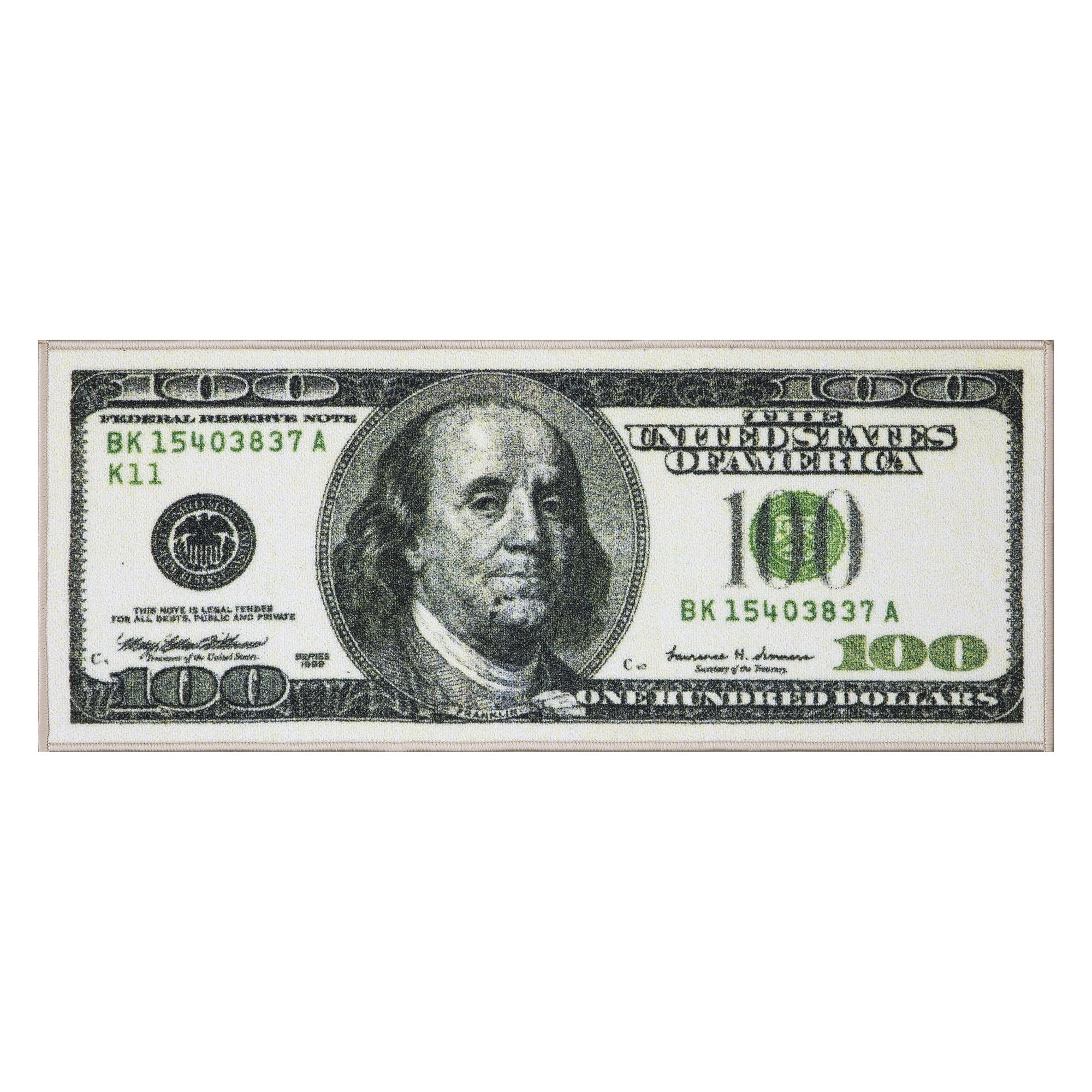 Ottomanson Machine Washable 100 Dollar Bill Non-Slip Rubberback 17x43 ...