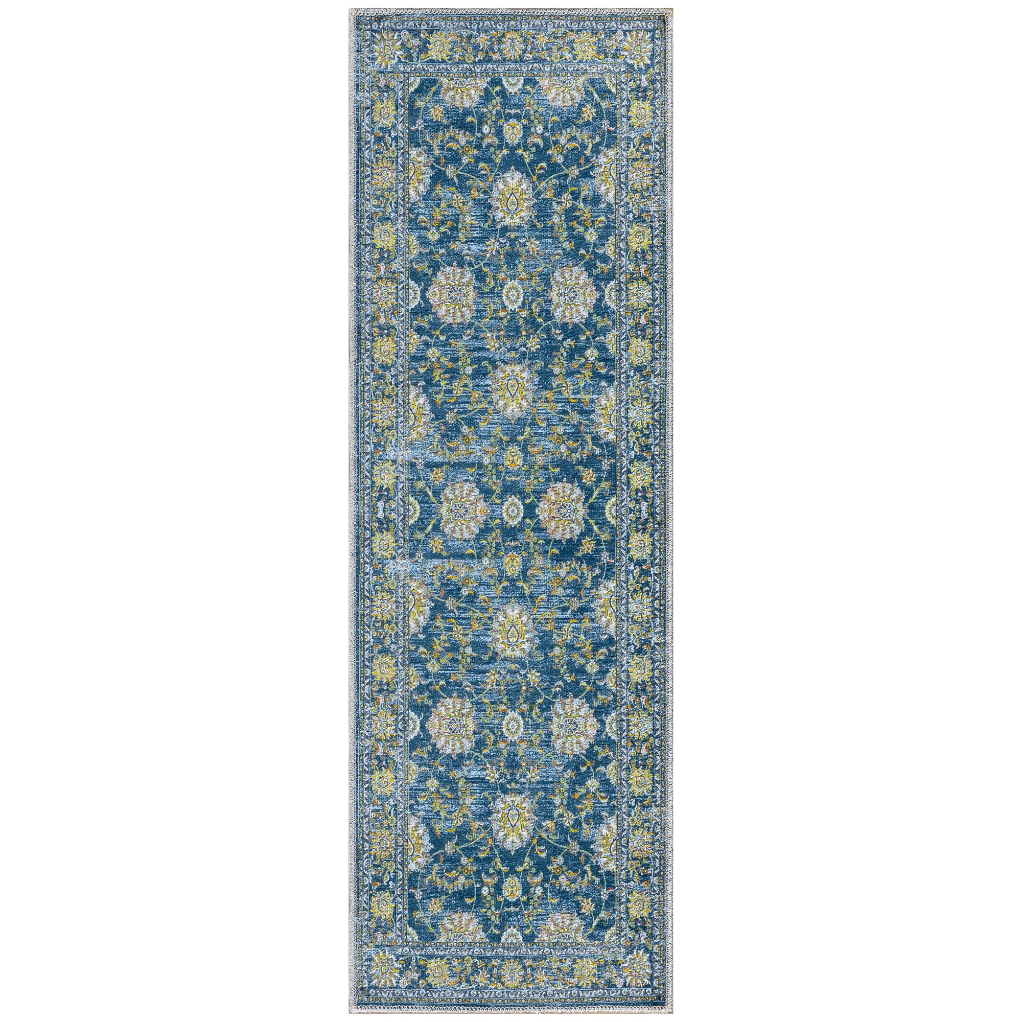 Ottomanson Machine Washable 2x5 Blue Floral Cotton Runner Rug for ...