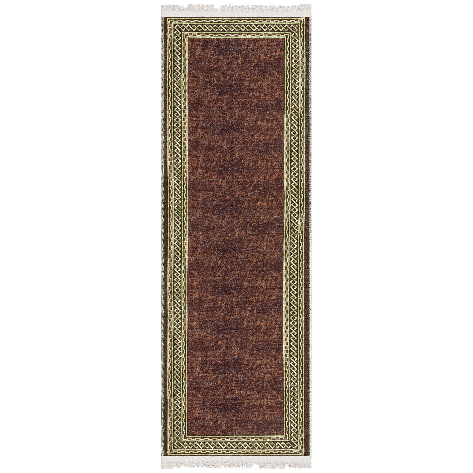 Ottomanson Machine Washable Cotton Runner Rug 20x59 Brown Gold Border for Kitchen Hallway ...