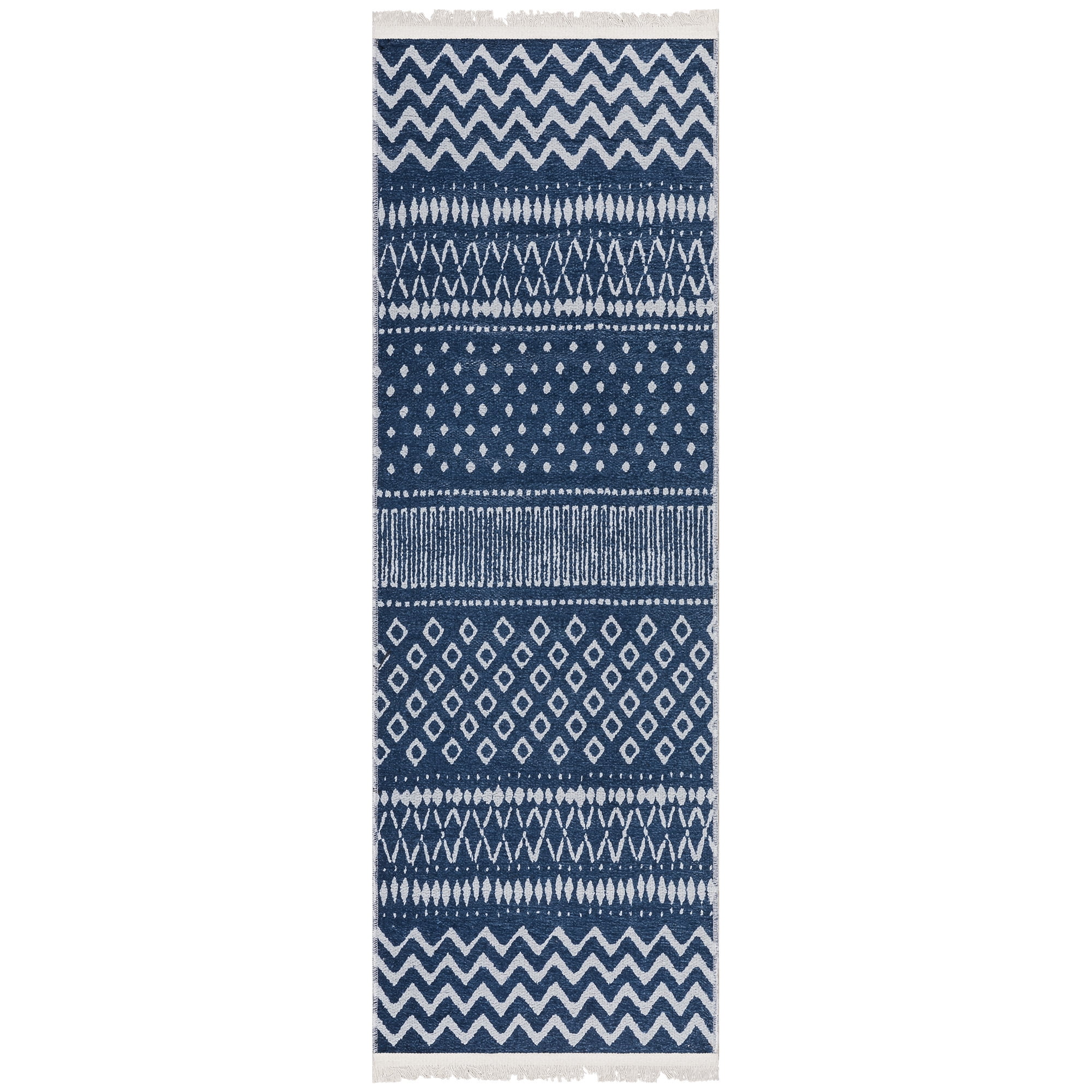 Ottomanson Machine Washable Cotton Runner Rug 20x59 Navy Moroccan Boho ...