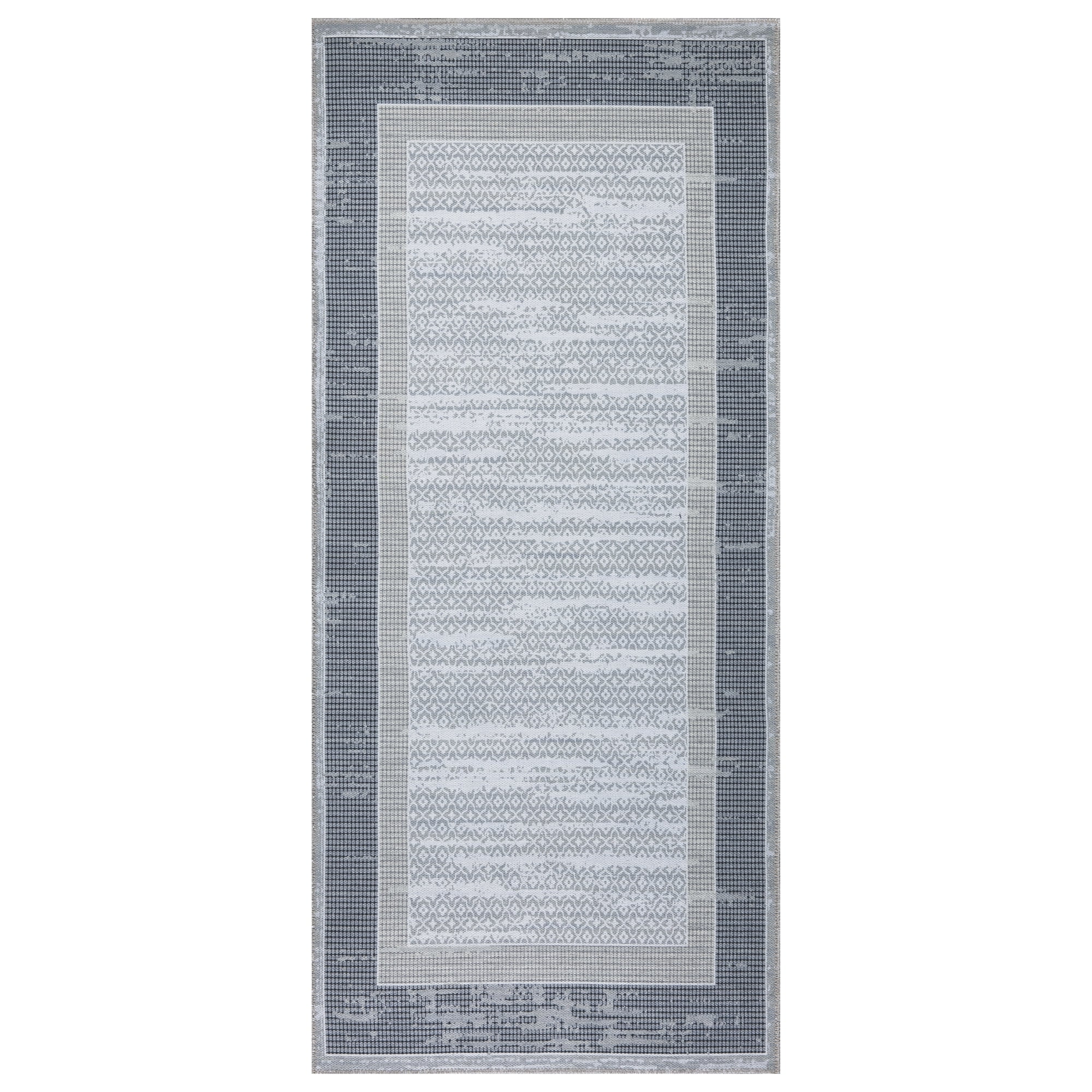 Ottomanson Machine Washable Cotton Runner Rug 2'7 x 6 Gray Dark Gray ...