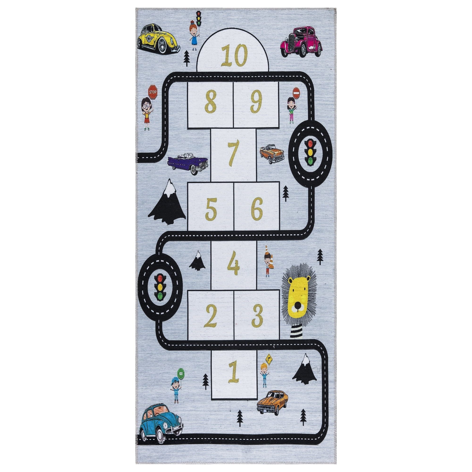 Ottomanson Kids Play Mat Runner Rug 3x6 Gray/Yellow Cotton Turkish for ...