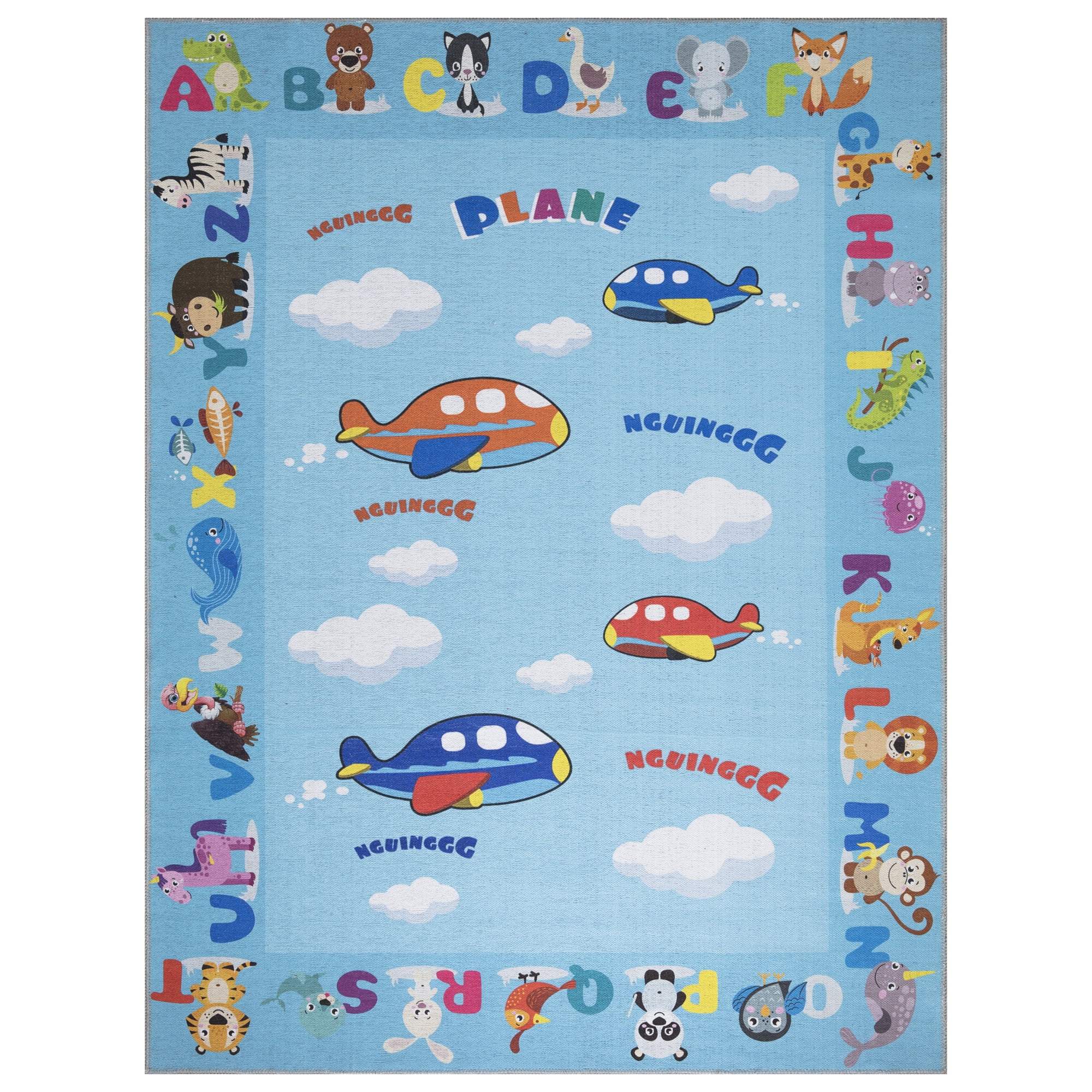 Ottomanson 4x6 Kids Play Mat Area Rug Blue Cotton Flatweave for ...