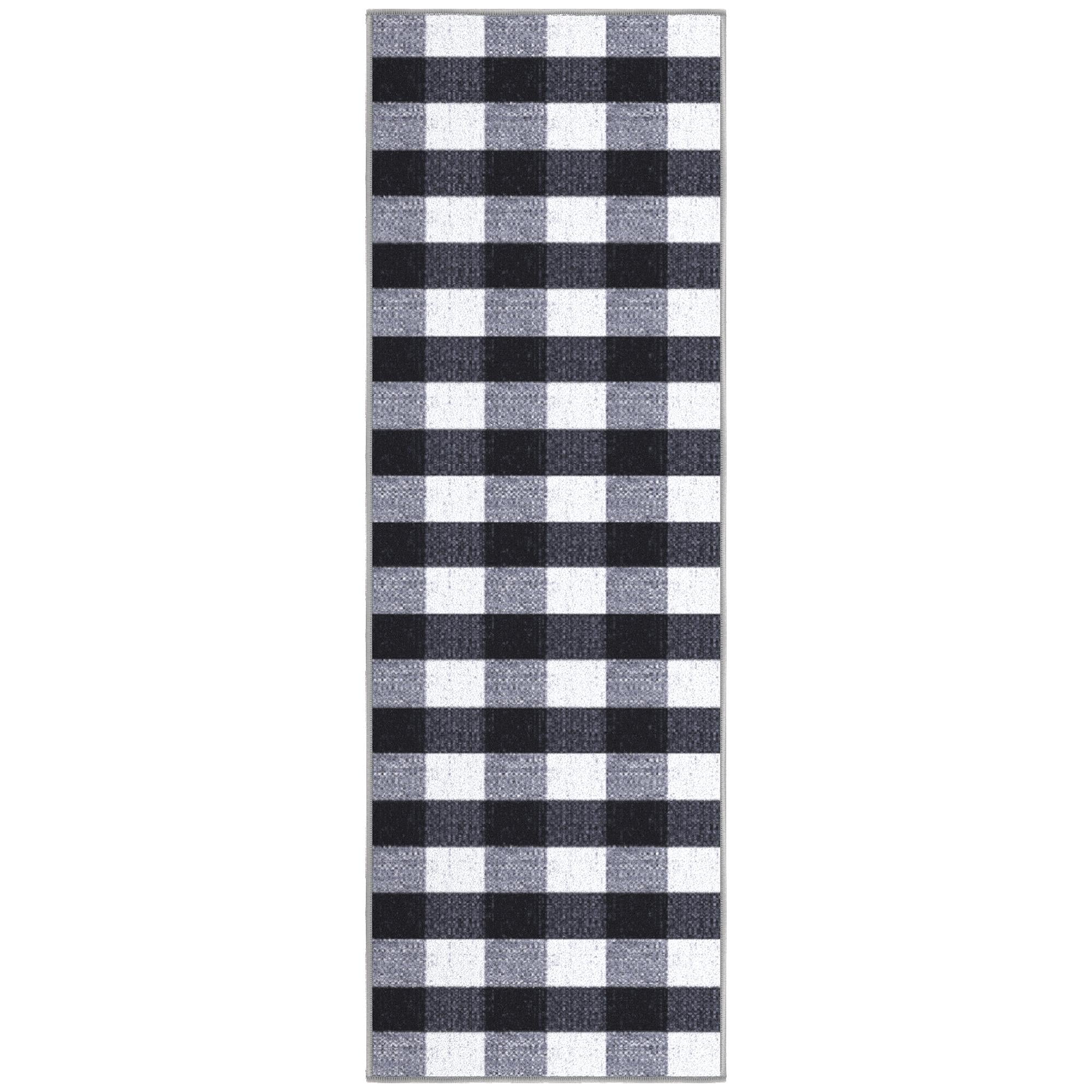 Ottomanson Machine Washable Non-Slip Rubberback Checkered Buffalo Plaid ...