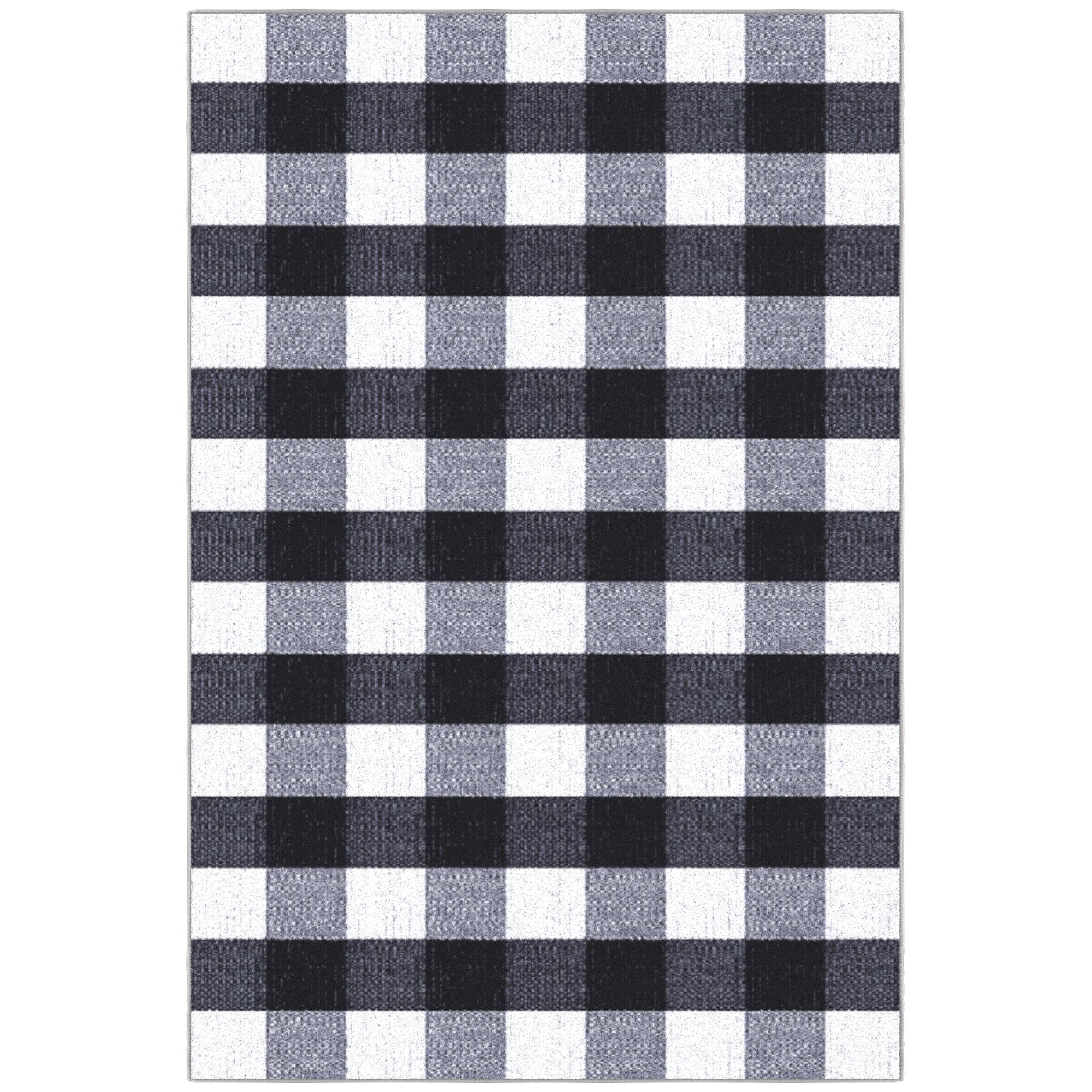 Ottomanson Machine Washable Non-Slip Rubberback Checkered Buffalo Plaid ...