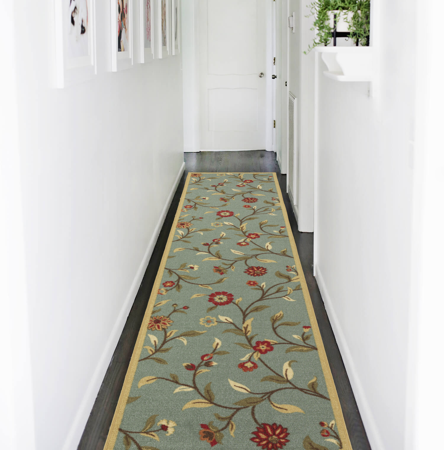 Ottomanson Machine Washable Non-Slip Rubberback Floral 2x5 Indoor ...