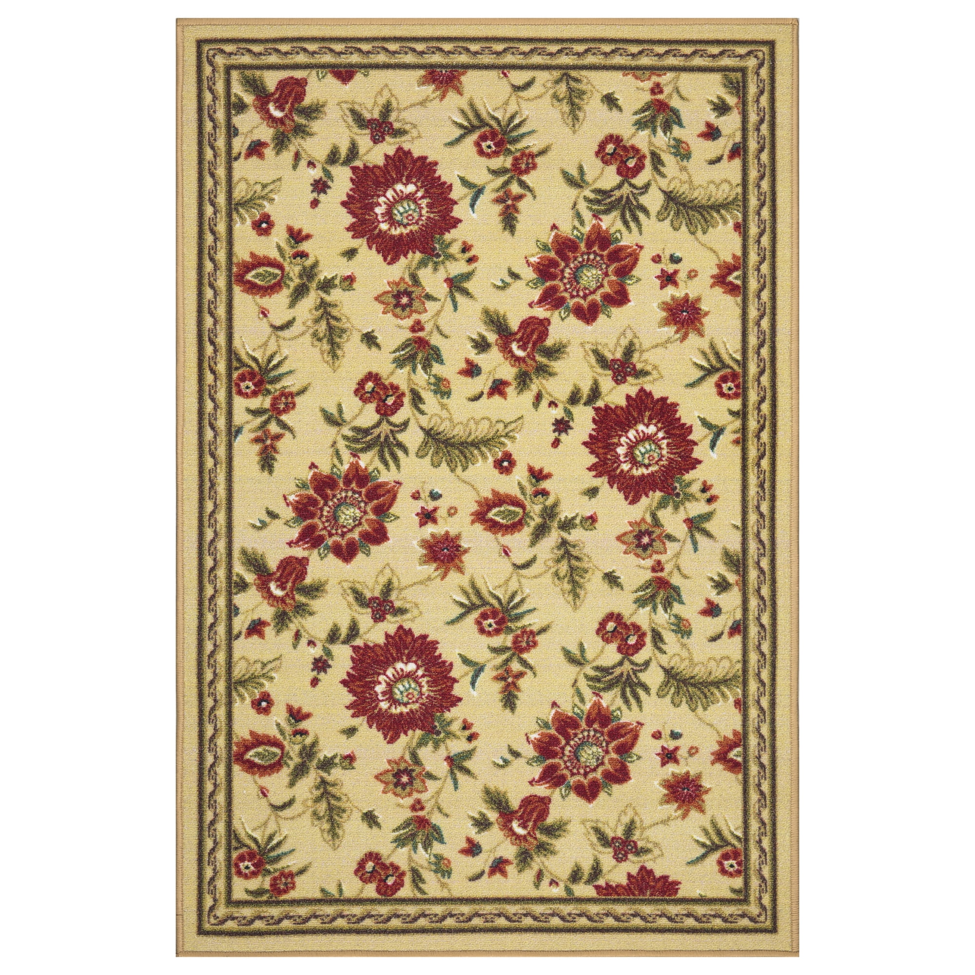Ottomanson Non-Slip Rubberback Floral 3x5 Indoor Area Rug, 3'3" x 5 ...
