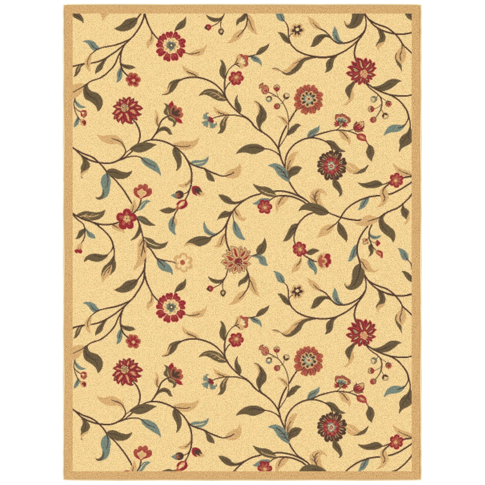 Ottomanson Indoor Area Rug Floral 5x7 Non-Slip Rubberback - Walmart.com