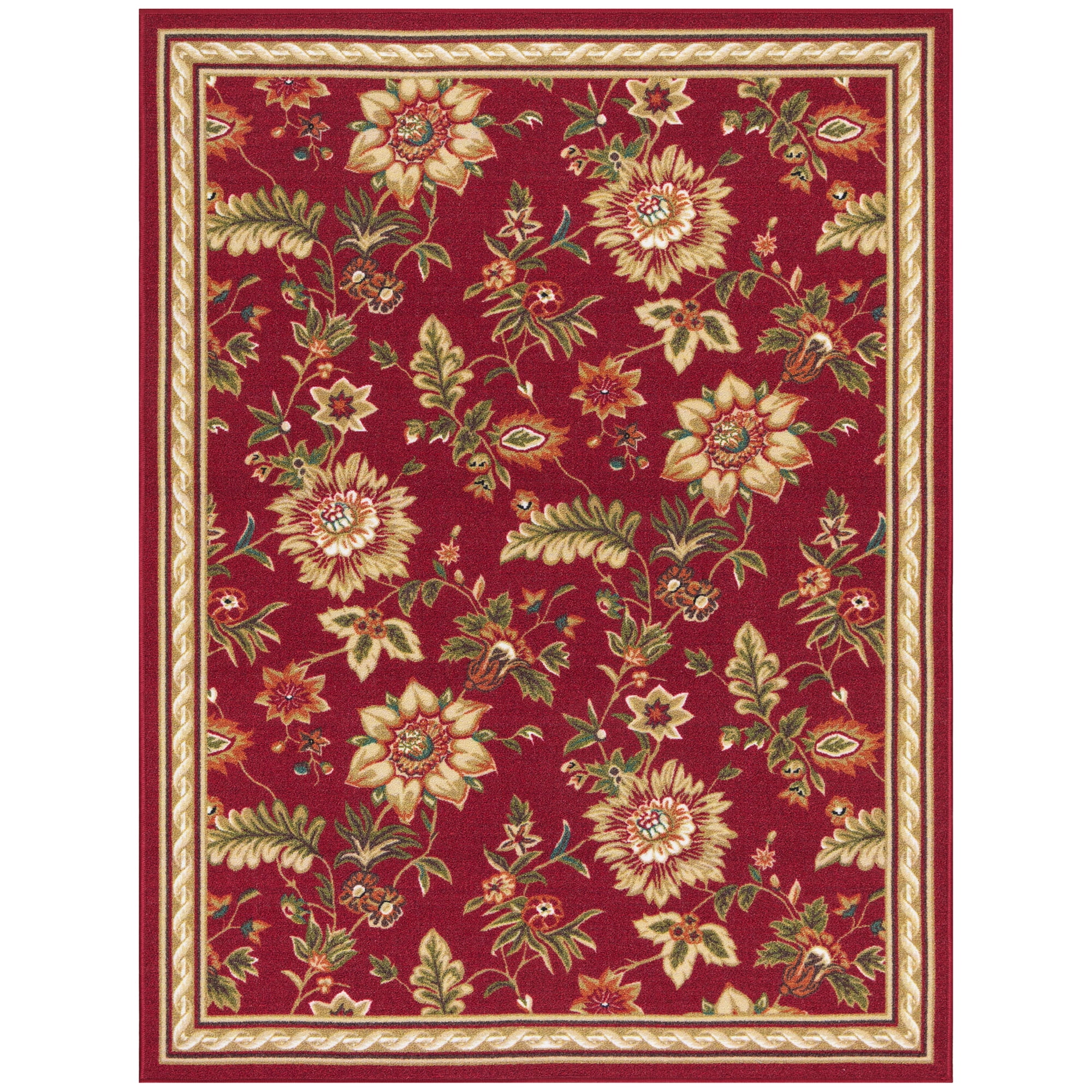 Ottomanson Non-Slip Rubberback Floral 5x7 Indoor Area Rug, 5' x 6'6 ...