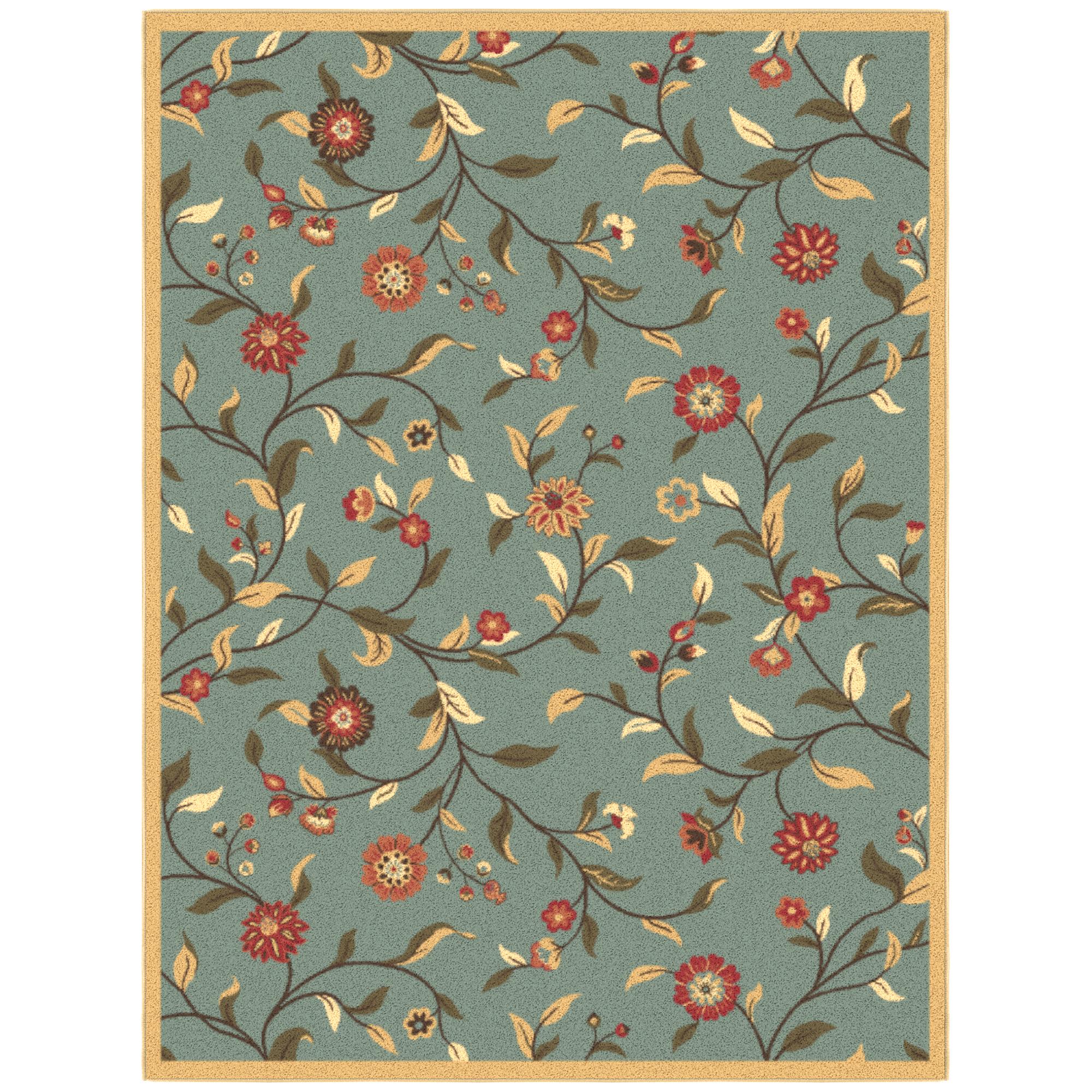 Ottomanson Machine Washable Non-Slip Rubberback Floral 5x7 Indoor Area ...