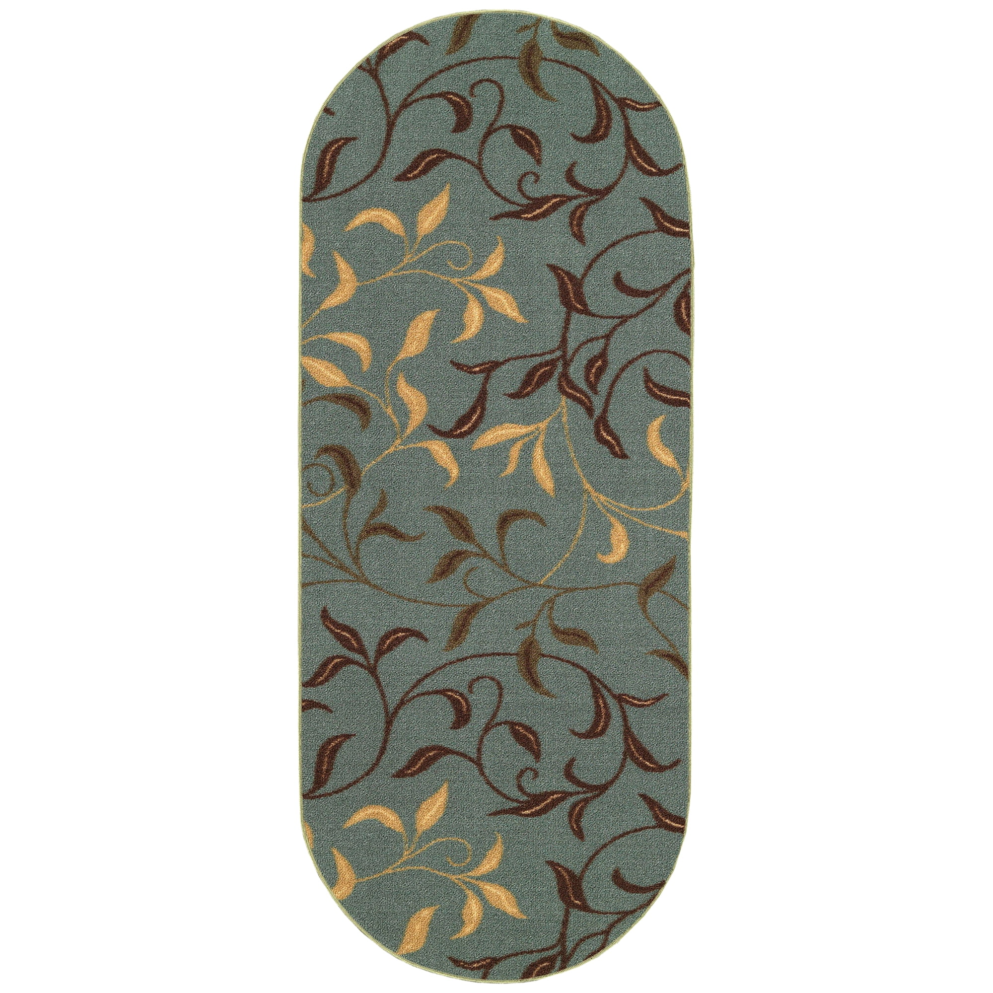 Ottomanson Machine Washable Non-Slip Rubberback Leaves 2x5 Indoor Oval ...