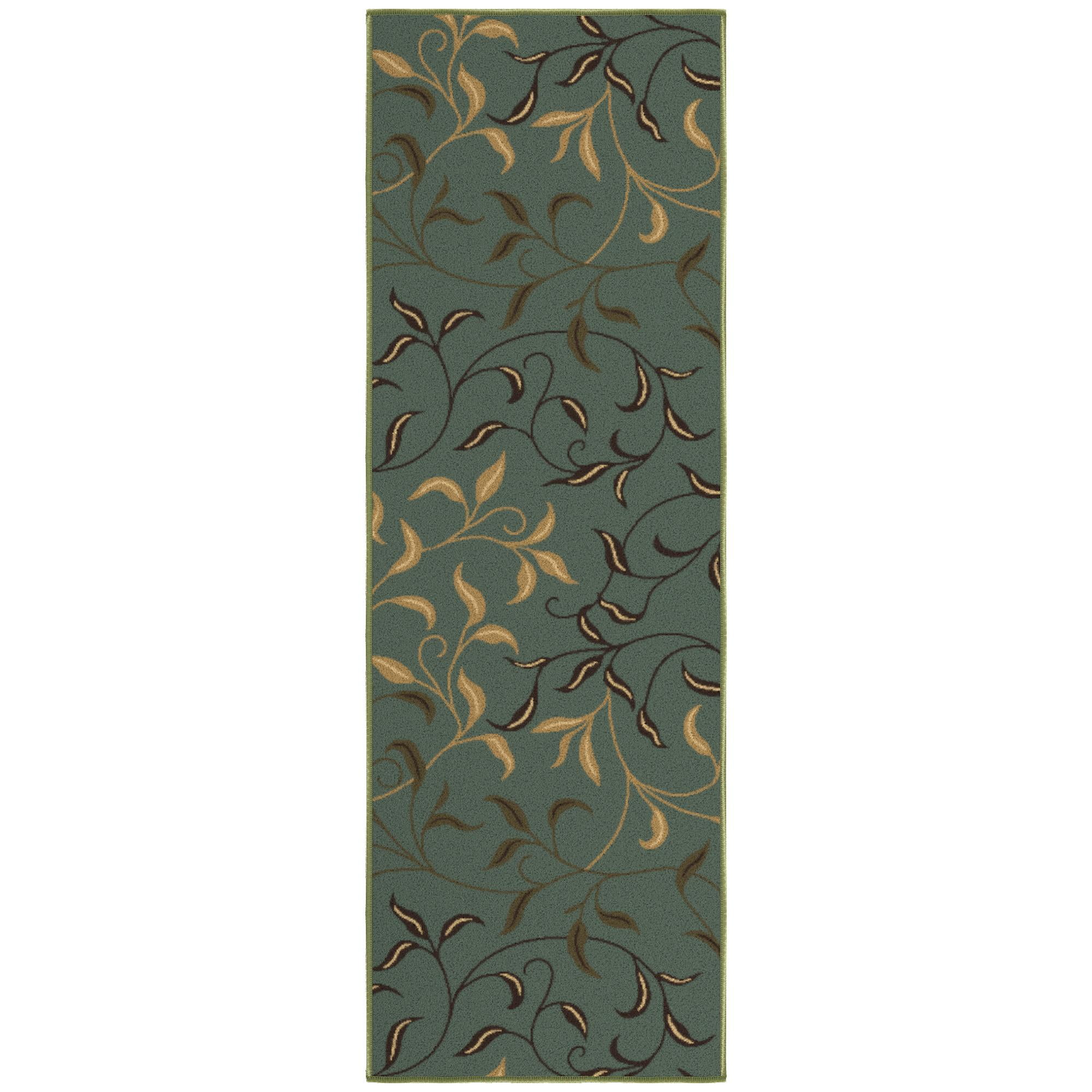 Ottomanson Machine Washable Non-Slip Rubberback Leaves 2x5 Indoor ...